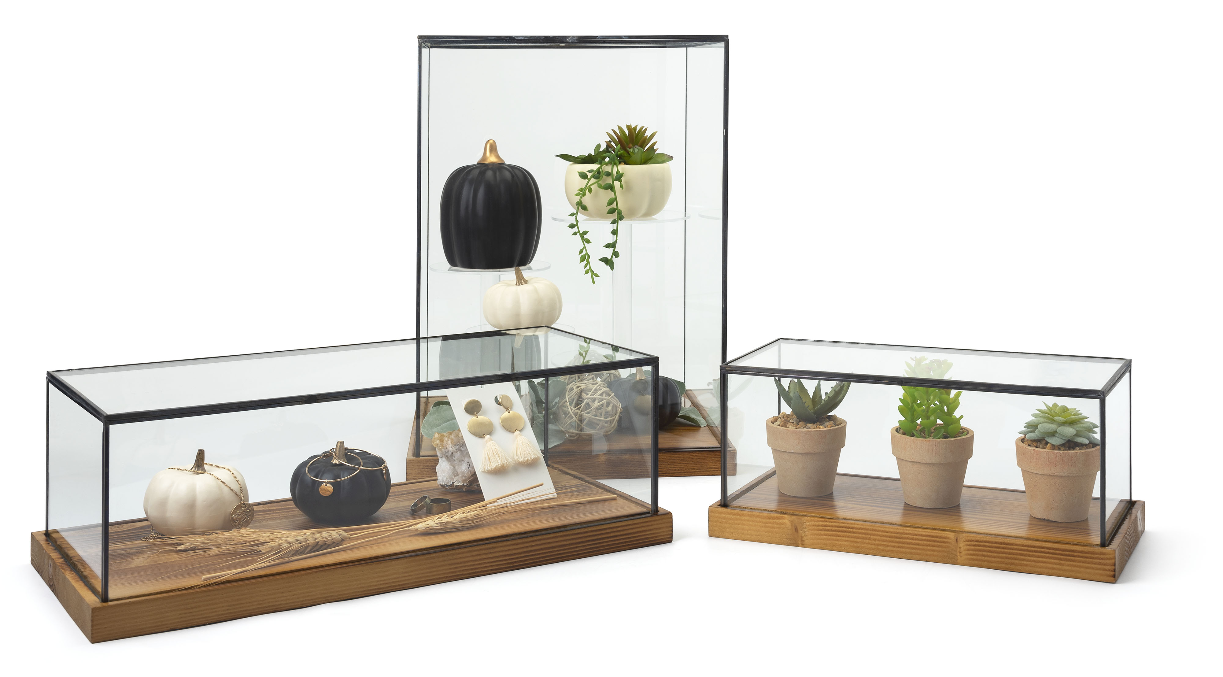 Wood Glass Tabletop Keepsake Display Case | Black Copper Piping ...