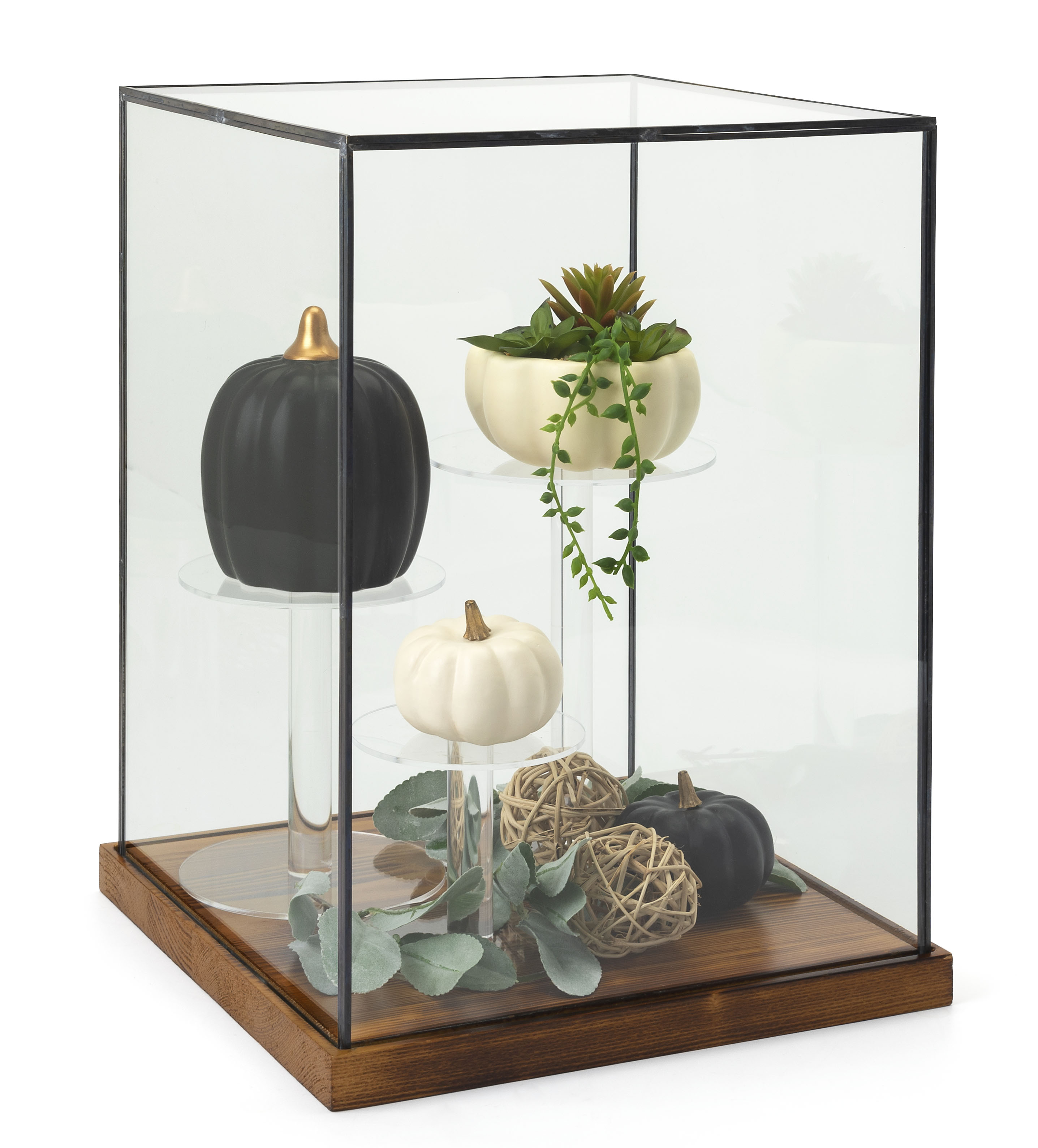 Tall Wood and Glass Countertop Display Case | Black Copper Frame ...