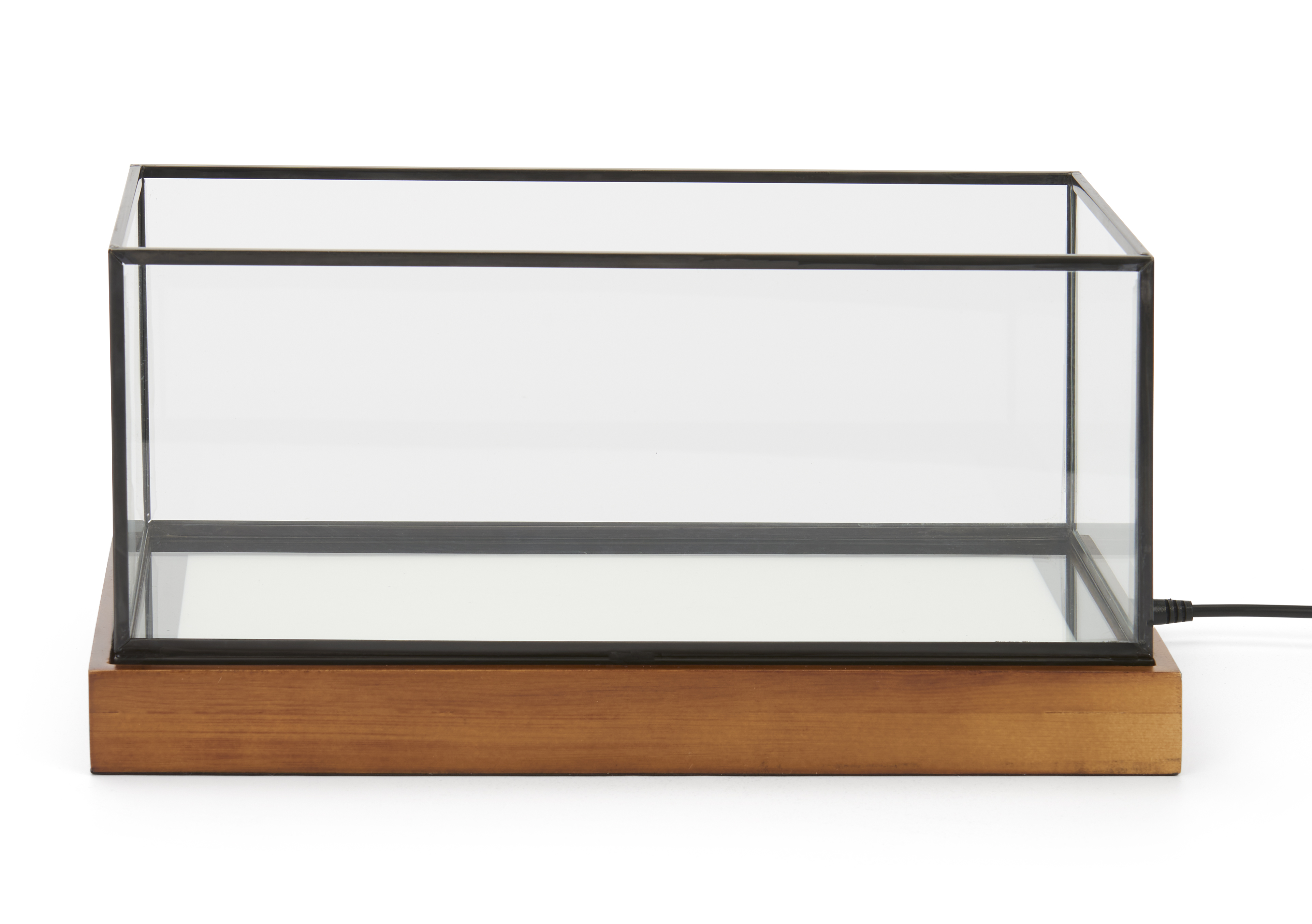 LED Glass Tabletop Display Box | Black Copper Frame w/ Wood Base ...