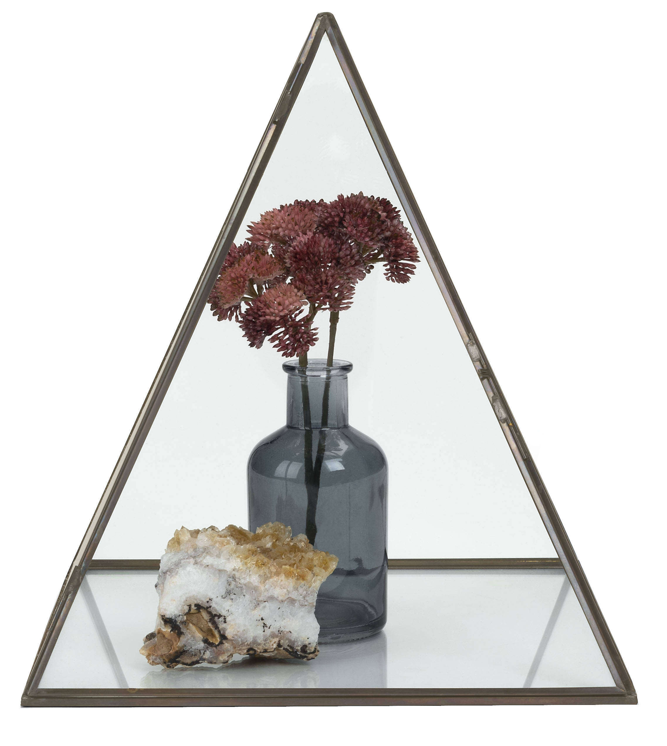 Small Glass Pyramid Box | Gold Metal Accents & Hinged Door | Displays2Go