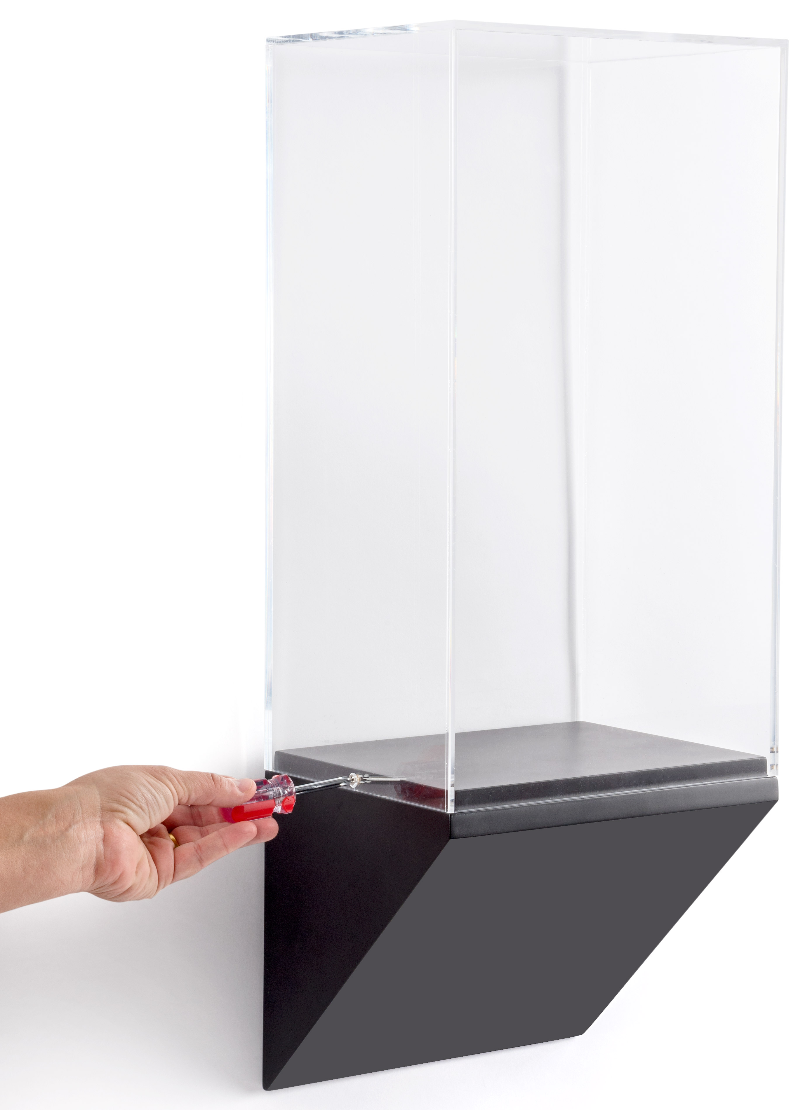 Museum Pedestal Wedge Wall Case | Black Shelf Supports 55 lbs | Displays2Go