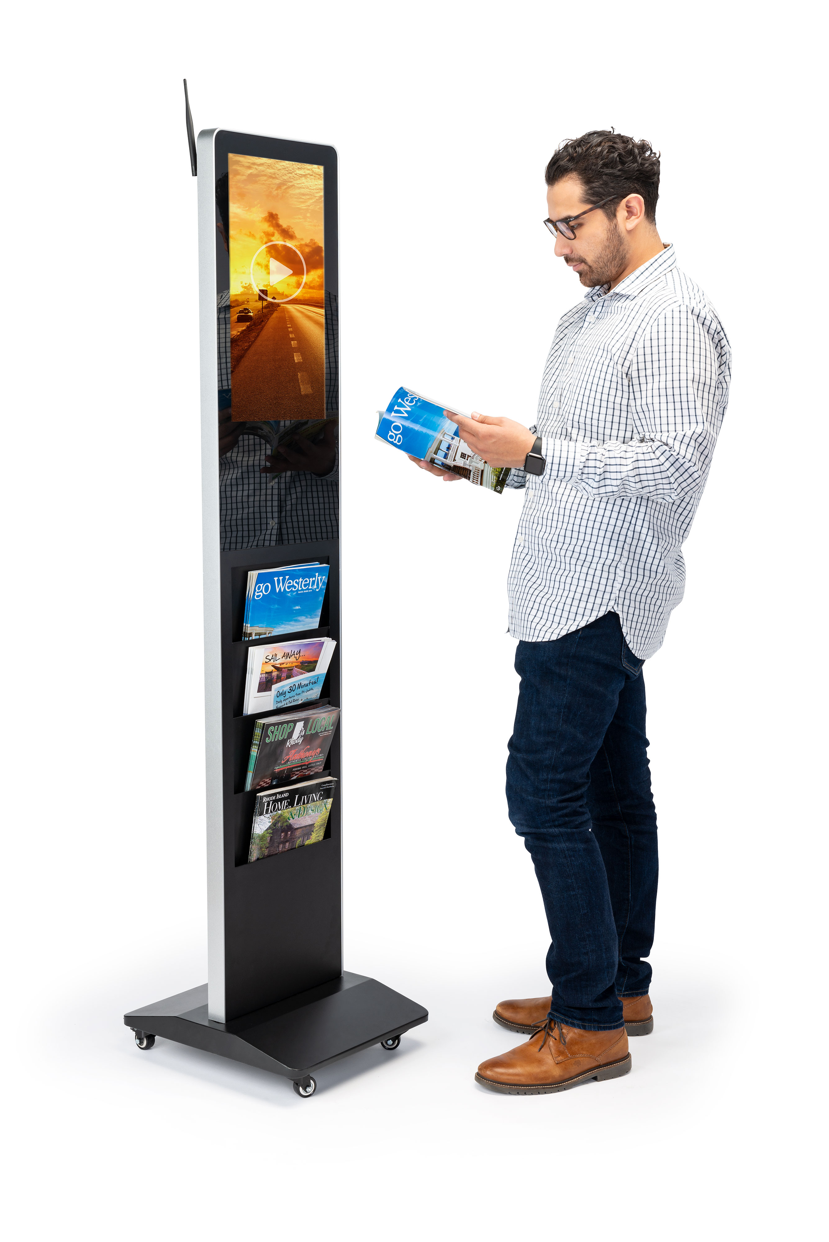 Freestanding Magazine Rack Digital Signage | Video & WIFI Capable ...