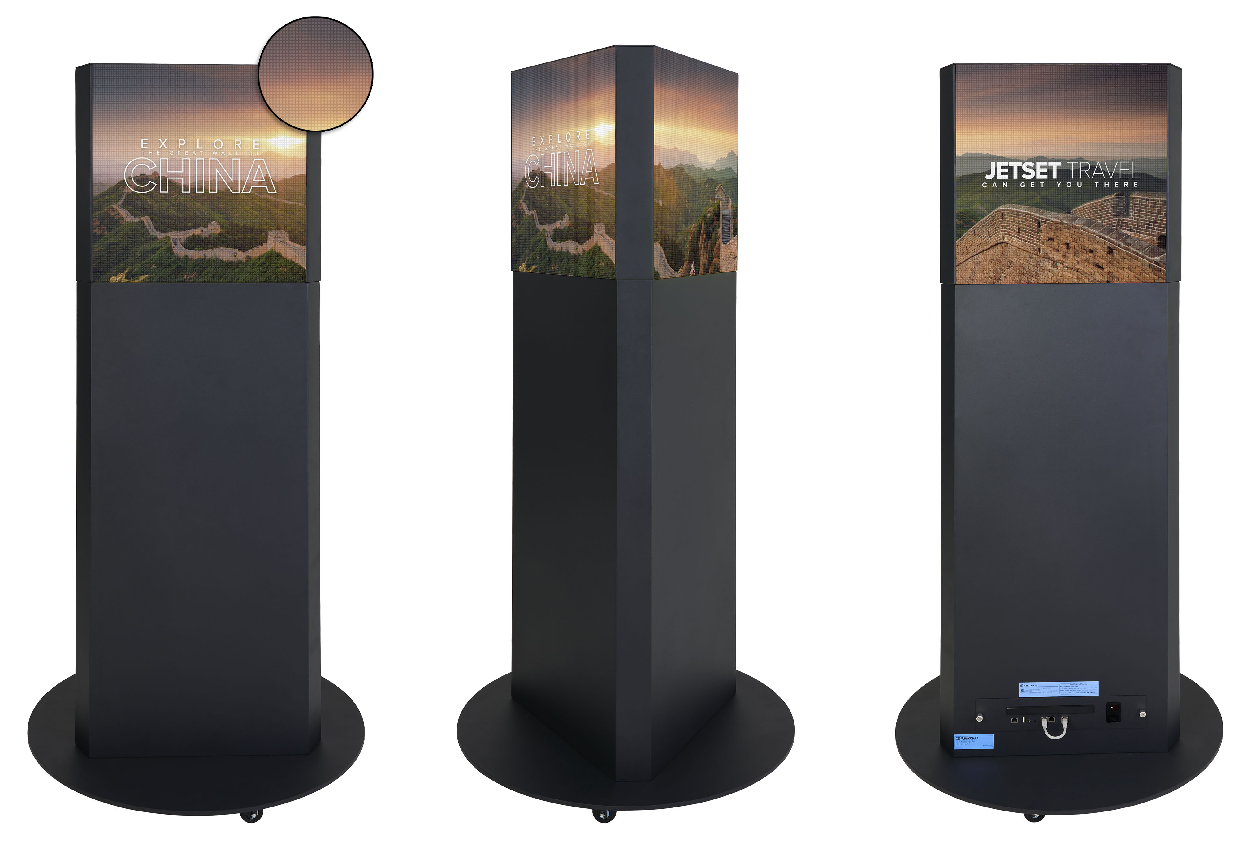 Three-Sided Digital Signage Totem | Four Locking Casters | Displays2Go