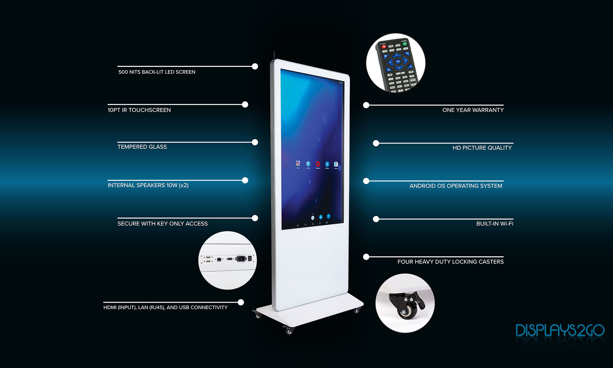 55" Advertising Multimedia Kiosk | 10pt IR Touchscreen Panel | Displays2Go