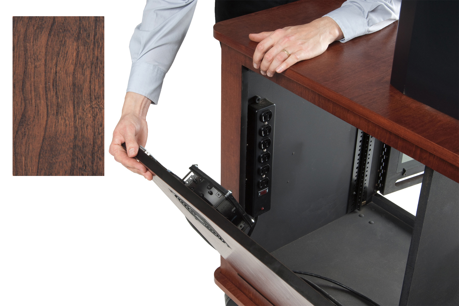 Cherry Veneer Dual Monitor Trolley | Two 28” Wide Brackets | Displays2Go