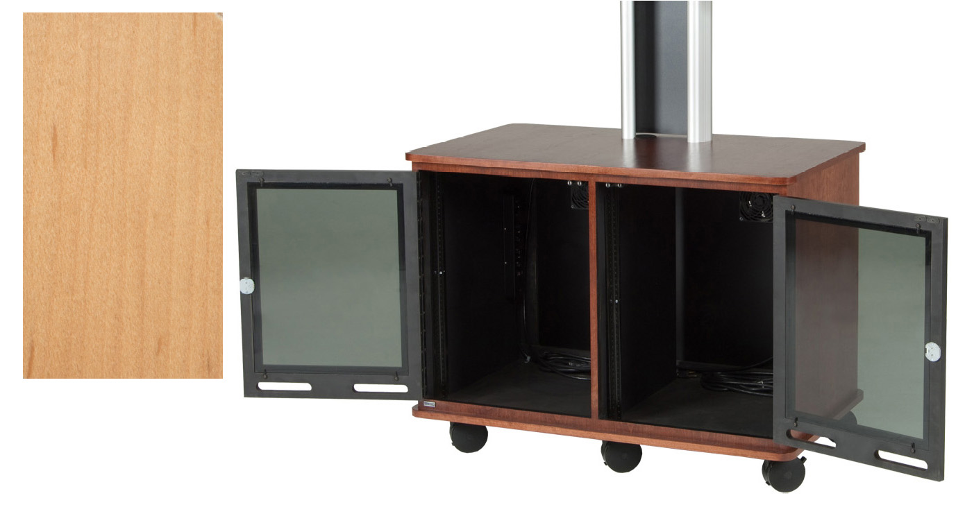 Honey Maple Veneer Dual Monitor Trolley | For Two 125 lbs Screens ...