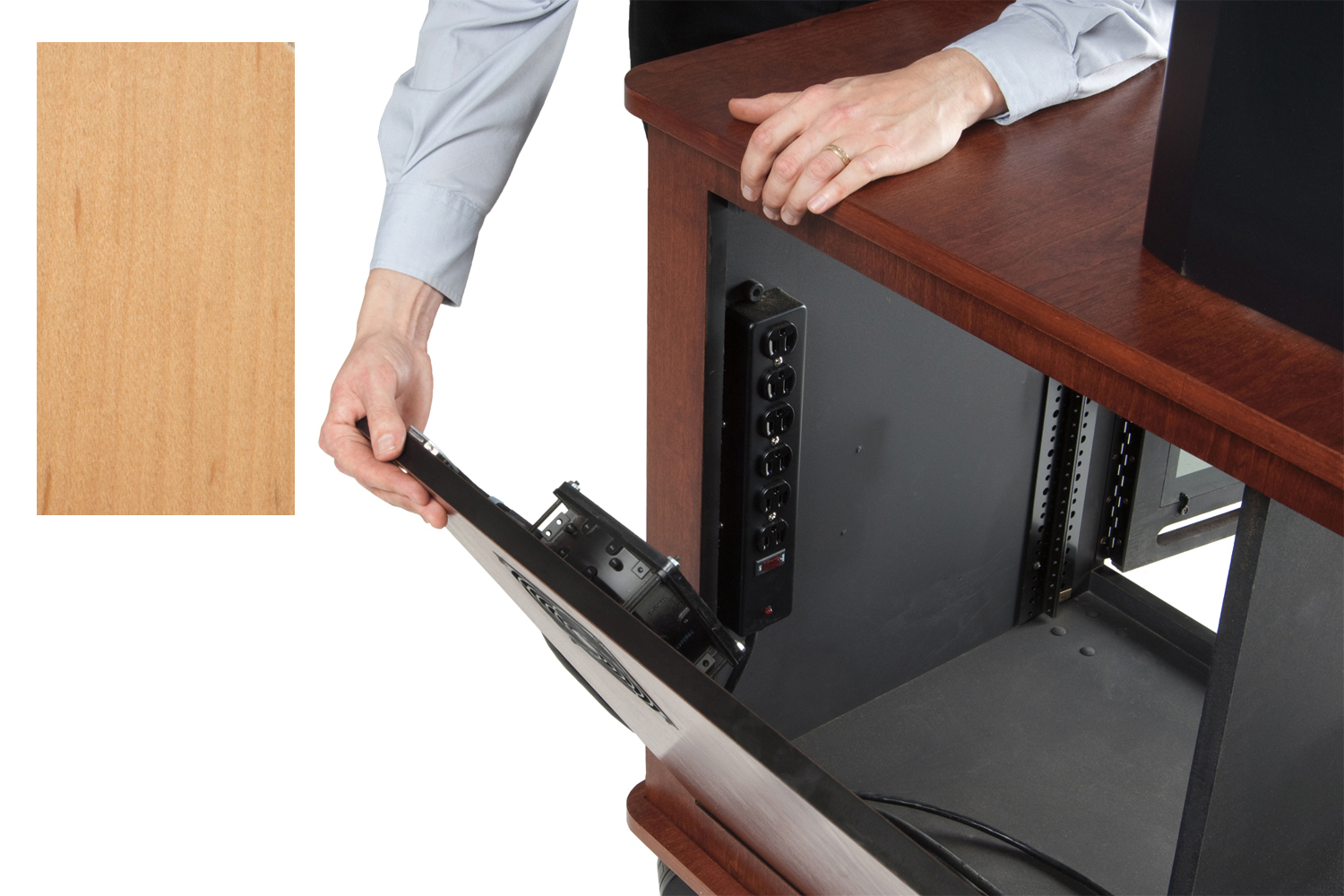 Honey Maple Veneer Dual Monitor Trolley | For Two 125 lbs Screens ...