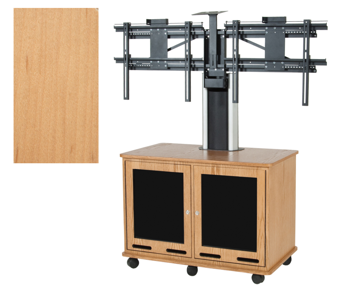 Honey Maple Veneer Dual Monitor Trolley | For Two 125 lbs Screens ...