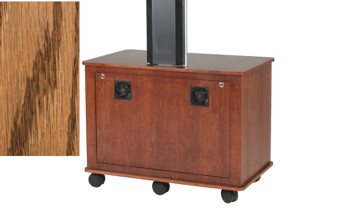 Medium Oak Veneer Dual Monitor Trolley | Steel Construction | Displays2Go