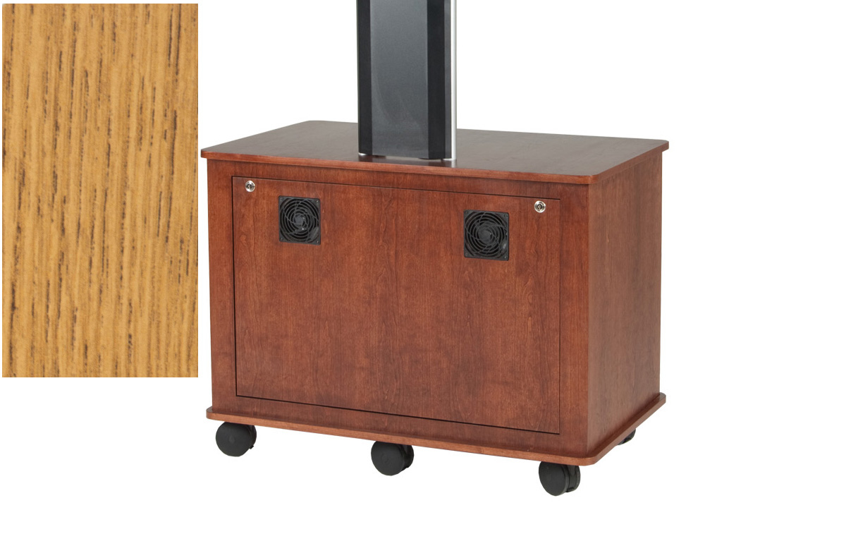 Light Oak Laminate Dual Monitor Trolley | 2 Built-In Power Strips ...