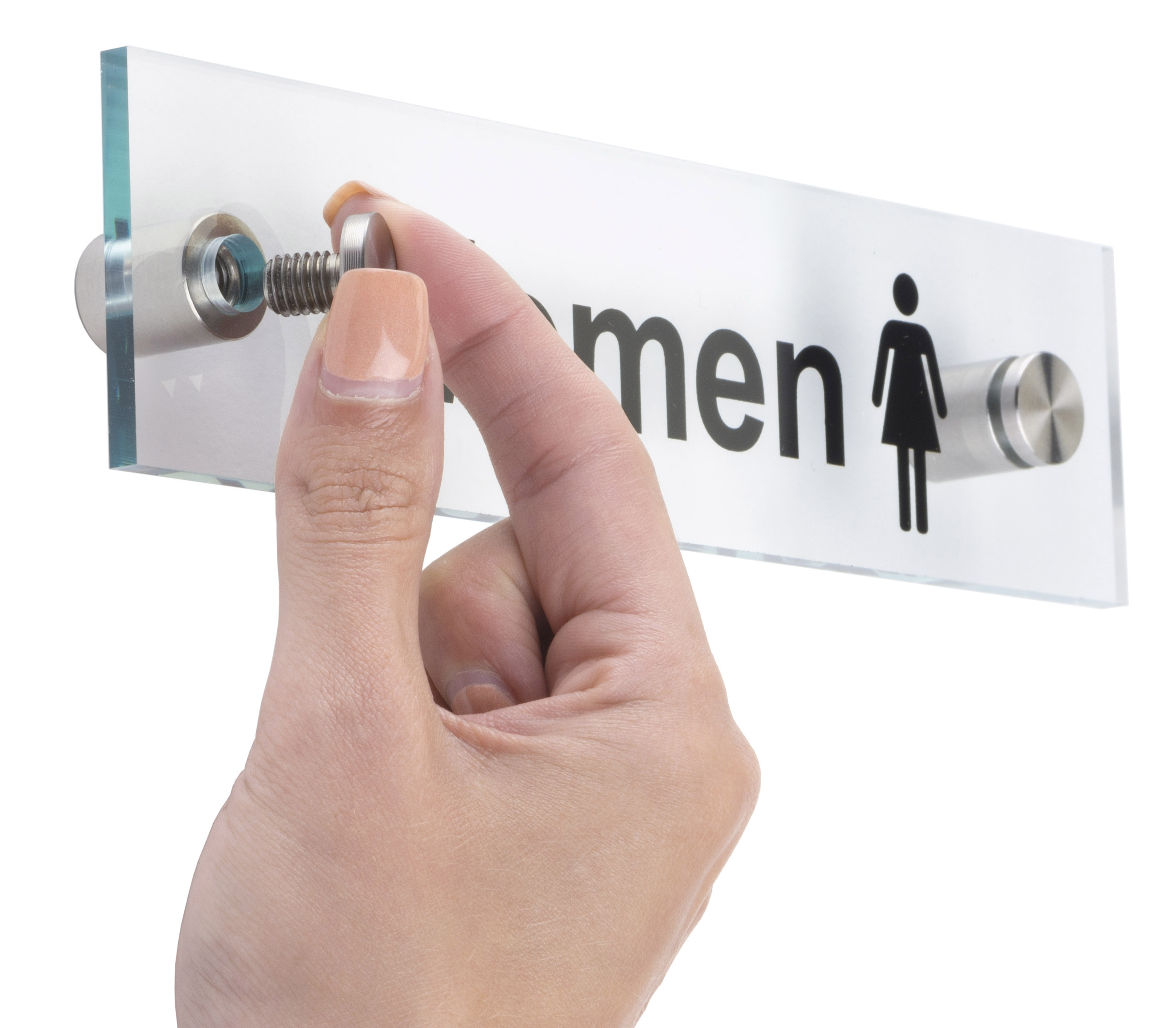 “Men”/“Women” Restroom Signs | Acrylic with Steel Standoffs | Displays2Go