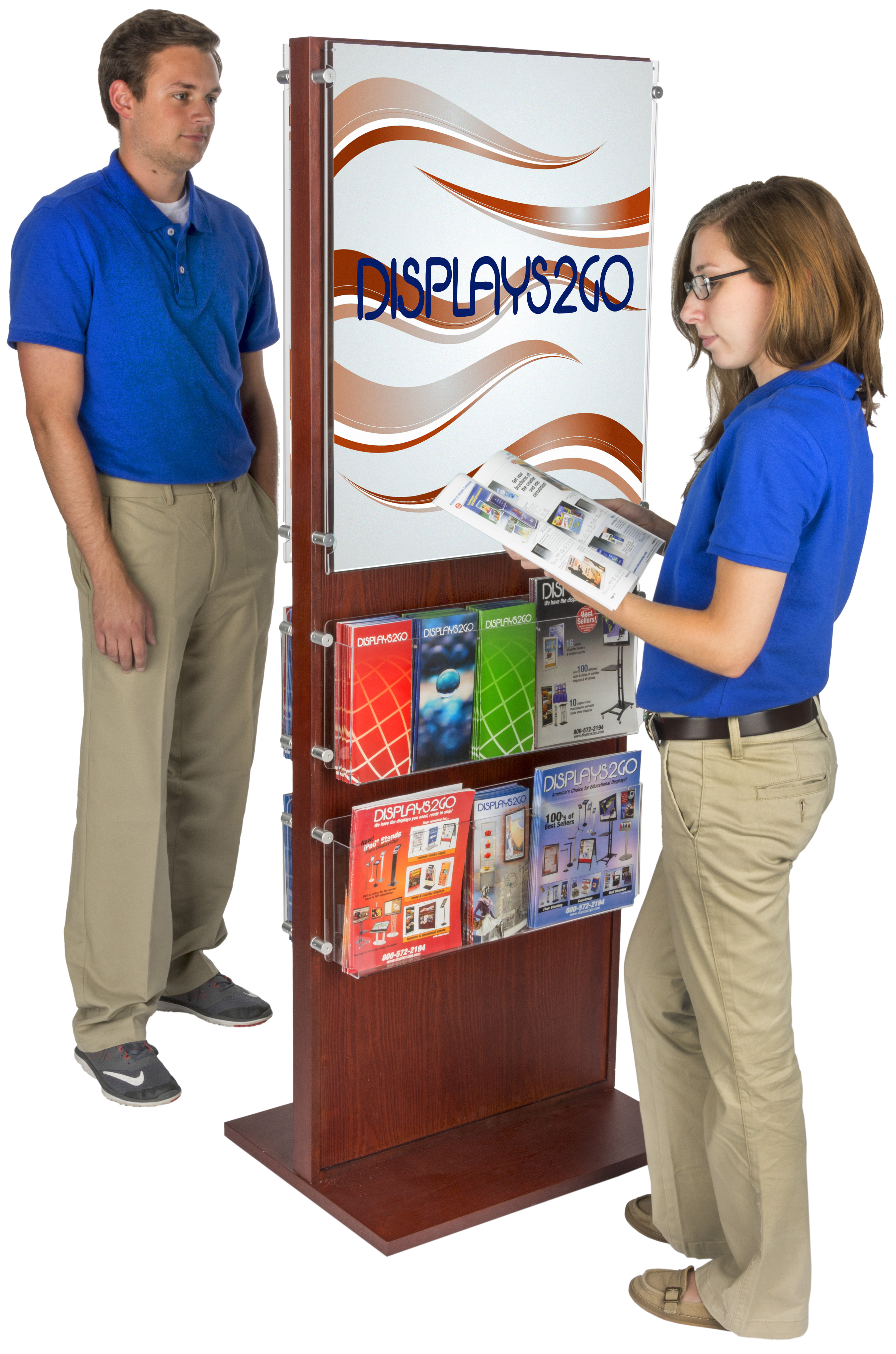 Dual-Sided Poster Stand with 20 Brochure Pockets | Wooden Board ...