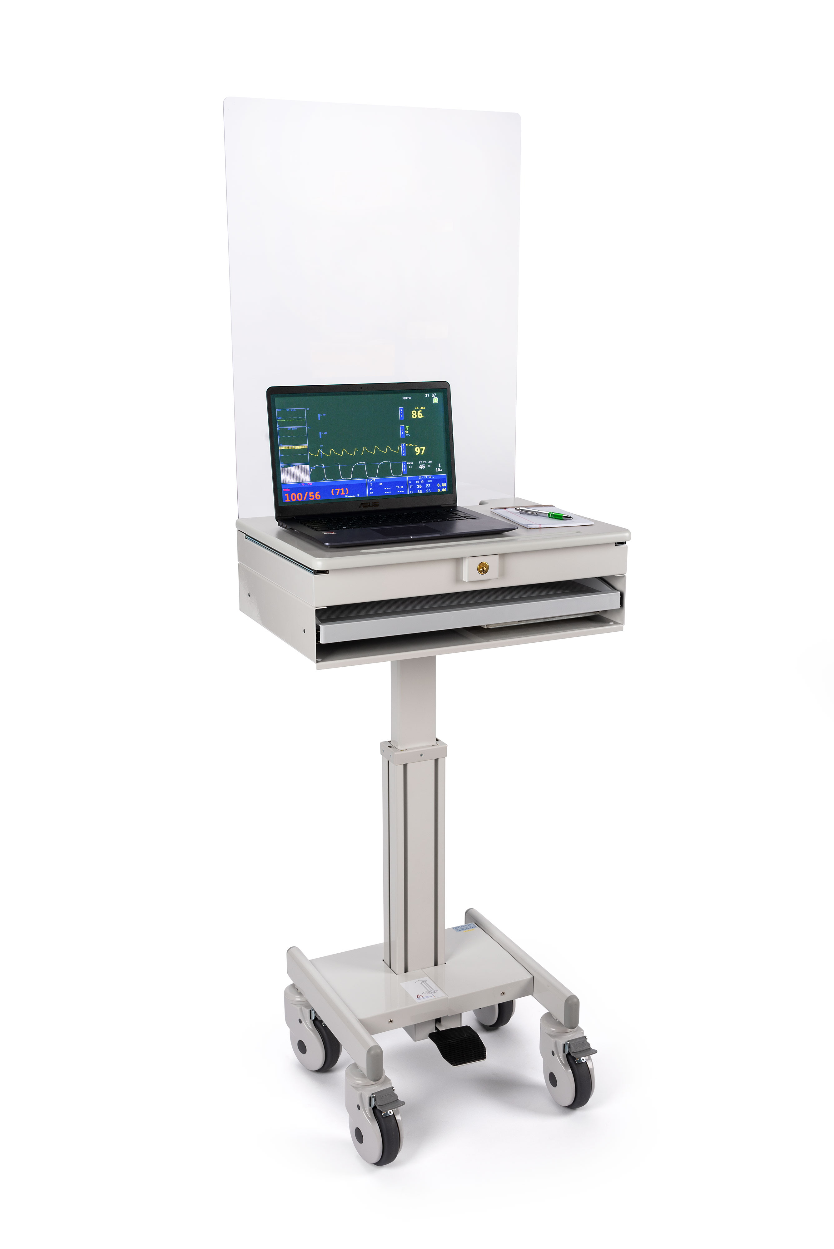 Medical Laptop Cart with Acrylic Sneeze Guard | Virus Protective ...