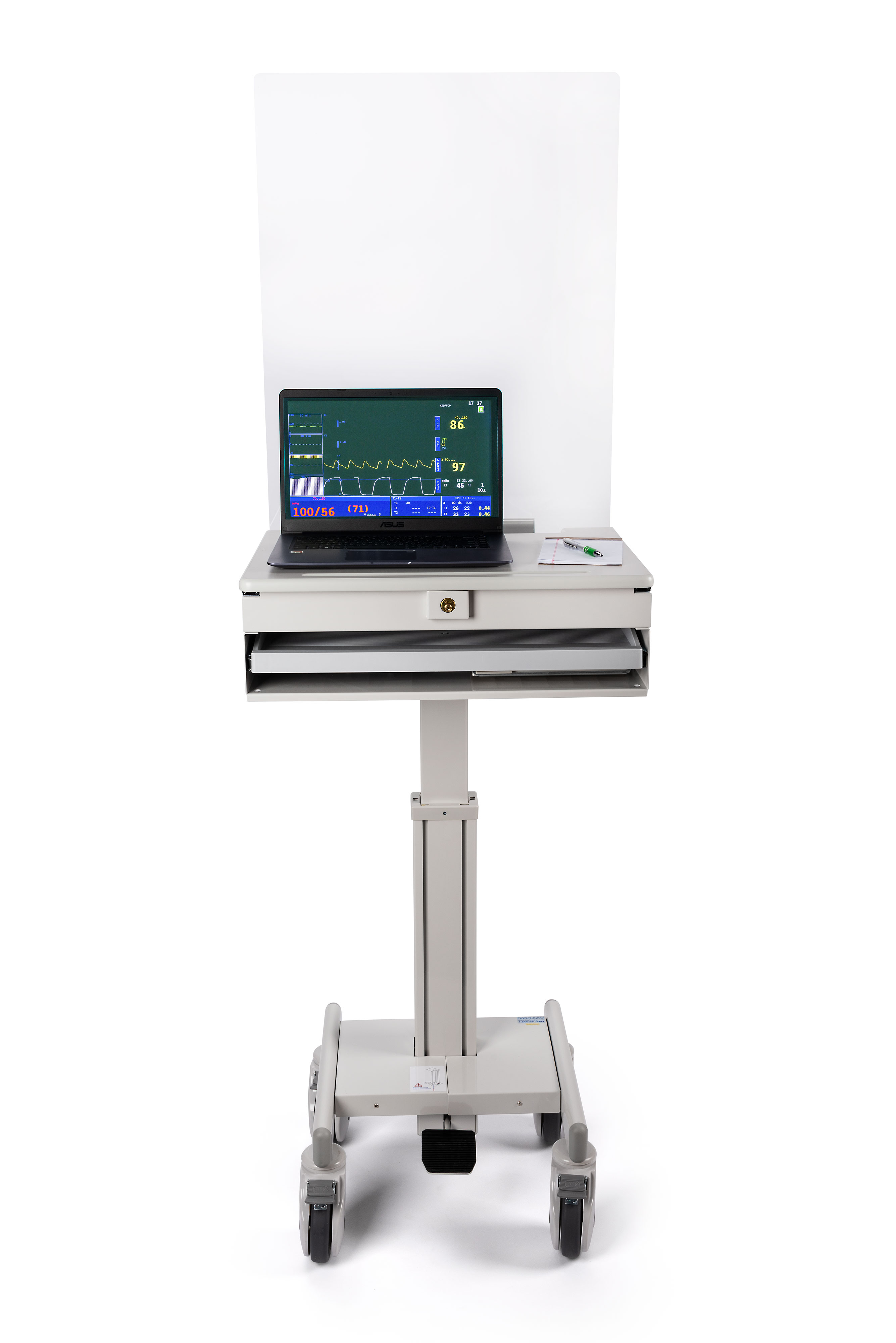Medical Laptop Cart with Acrylic Sneeze Guard | Virus Protective ...