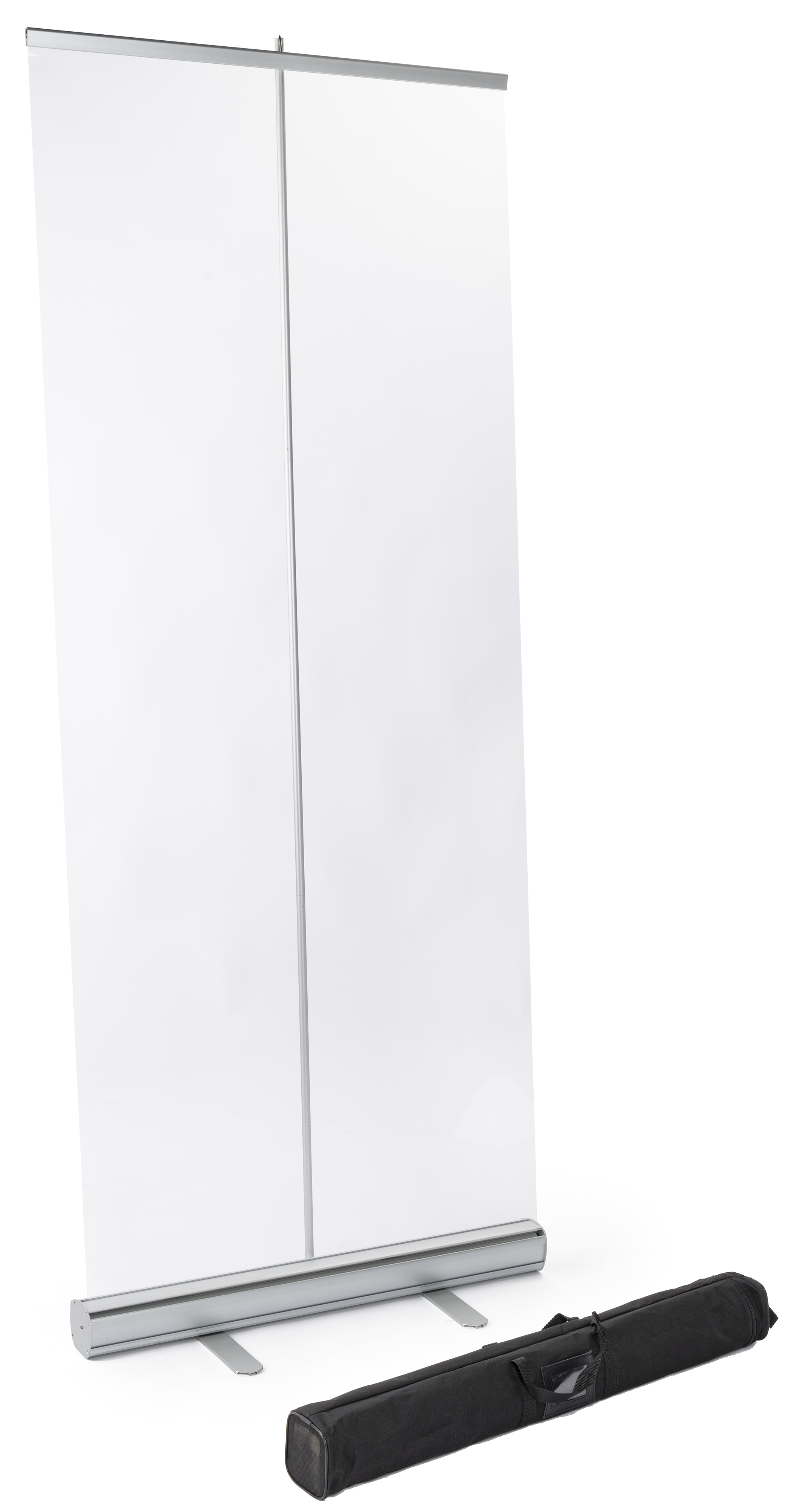 Clear Roll Up Partition Screen | Retractable Aluminum Stand | Displays2Go