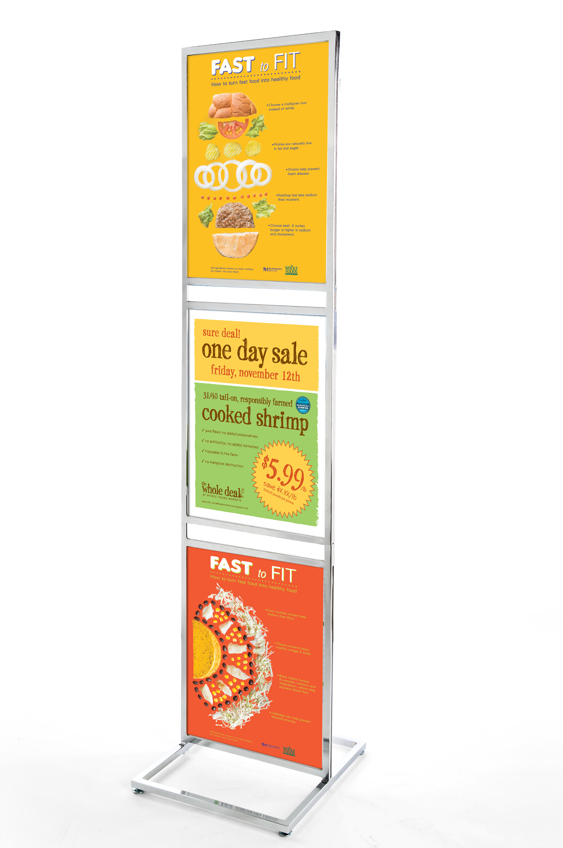 Chrome Poster Stand | 22 x 28 Double Sided 3-Tiered Display | Displays2Go