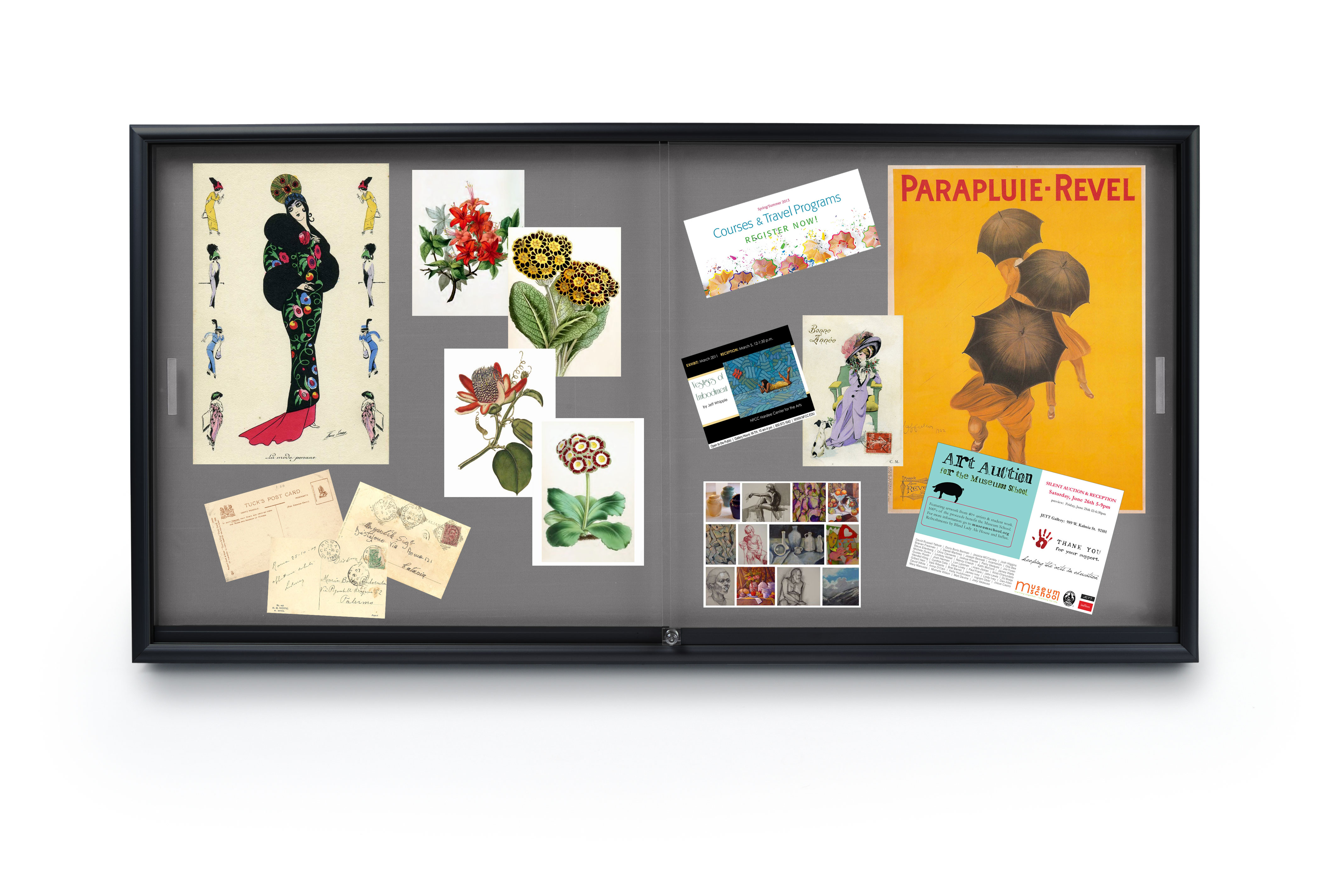 Fabric Tack Board | Bulletin Board with Locking, Sliding Doors ...