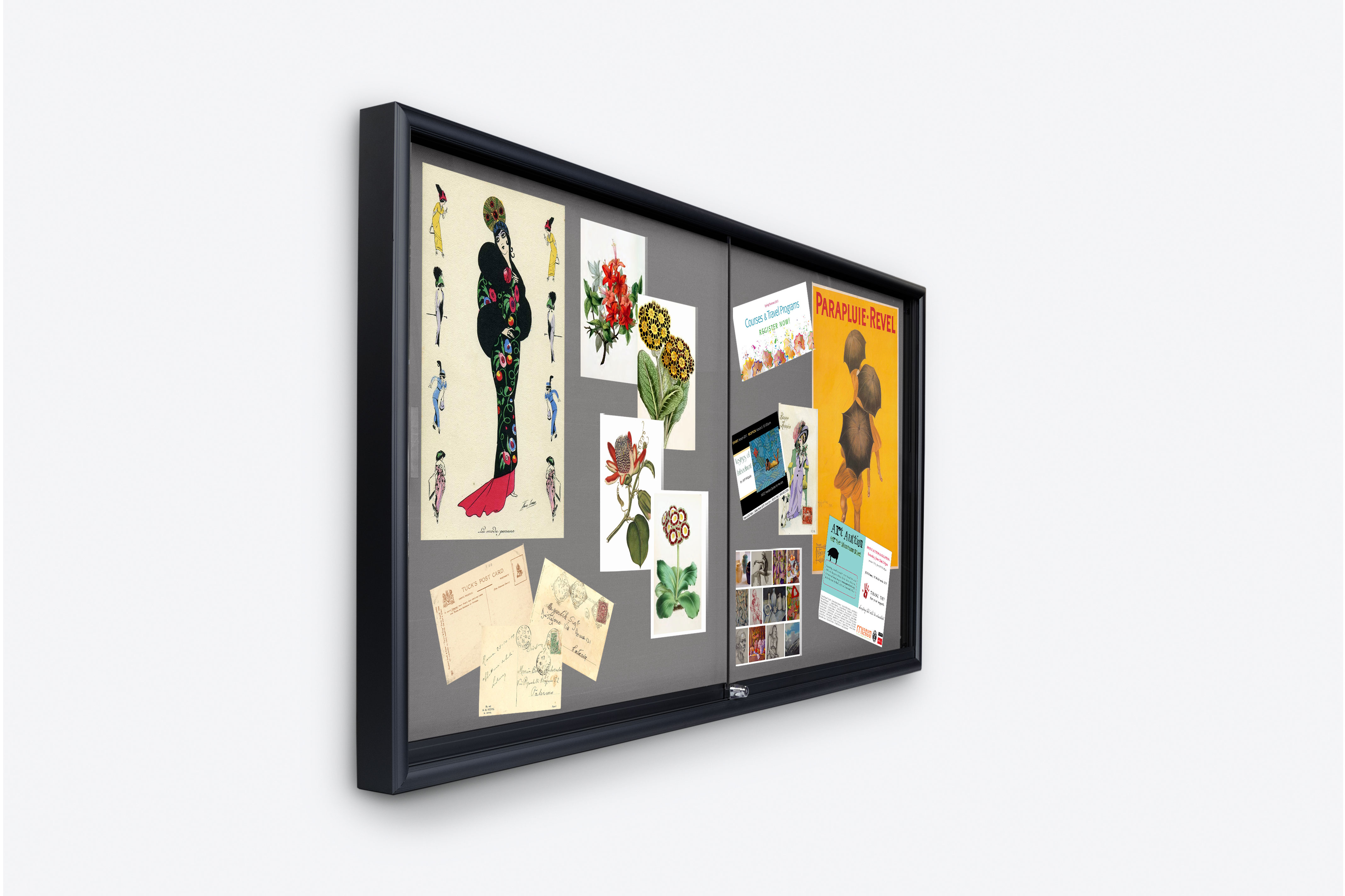 Fabric Tack Board | Bulletin Board with Locking, Sliding Doors ...