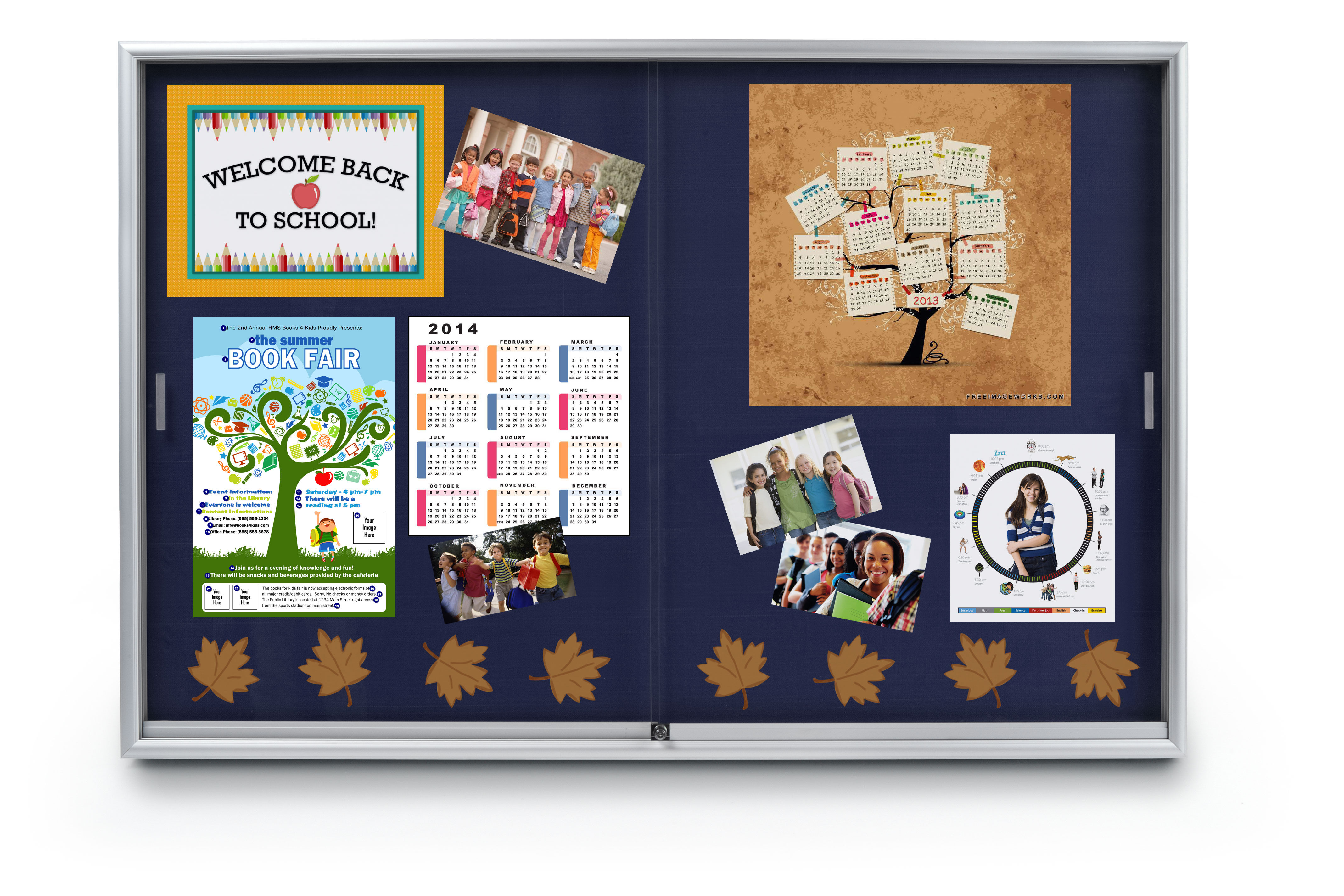72" x 48" Display Bulletin Boards w/ Sliding Doors & Fabric Tackboard ...