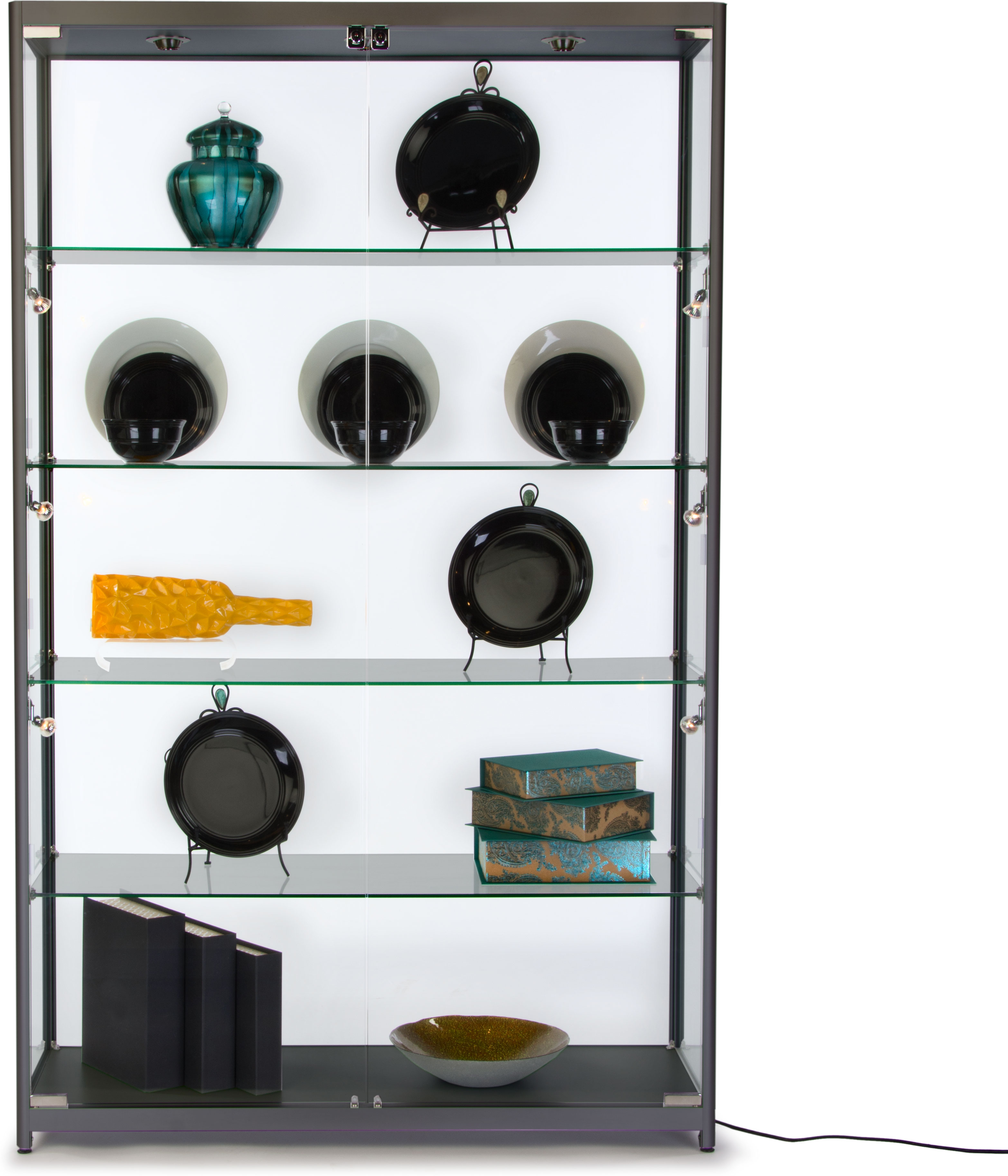 Full View Lighted Black Showcase | (9) Halogen Lights | Displays2Go