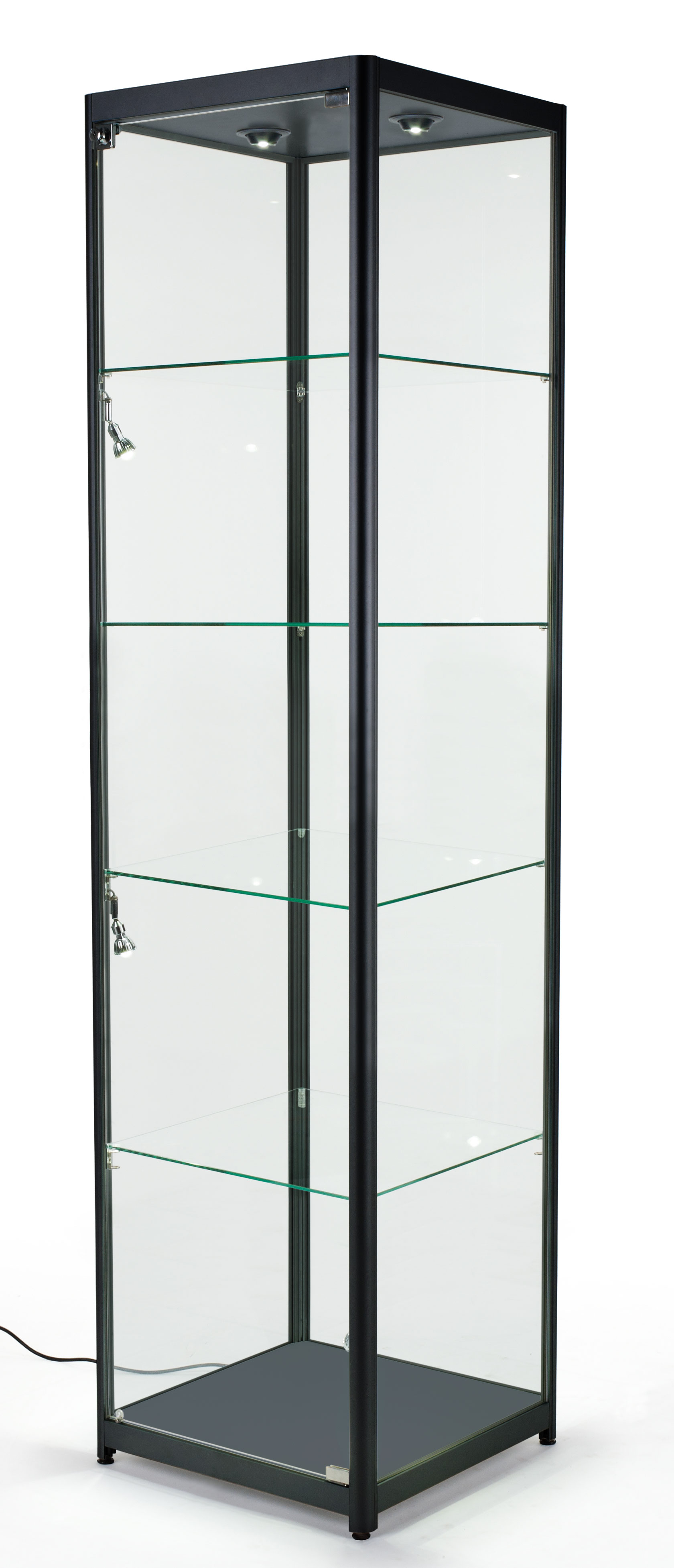 Free Standing Display Cases | Semi-Gloss Aluminum - Halogen Lighting ...