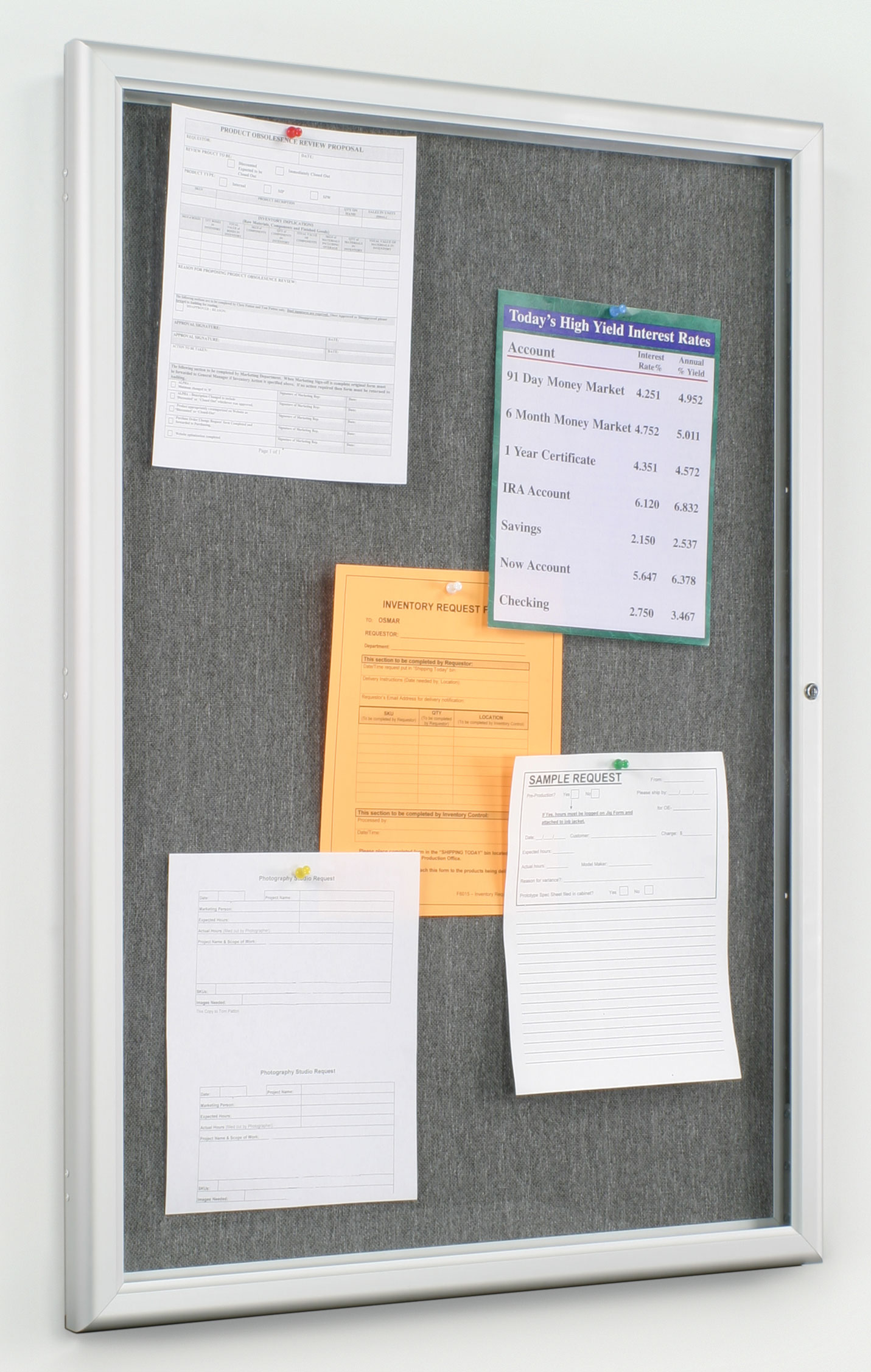 Tack Board | 24" x 36" Fabric Bulletin Board, Lockable Door | Displays2Go