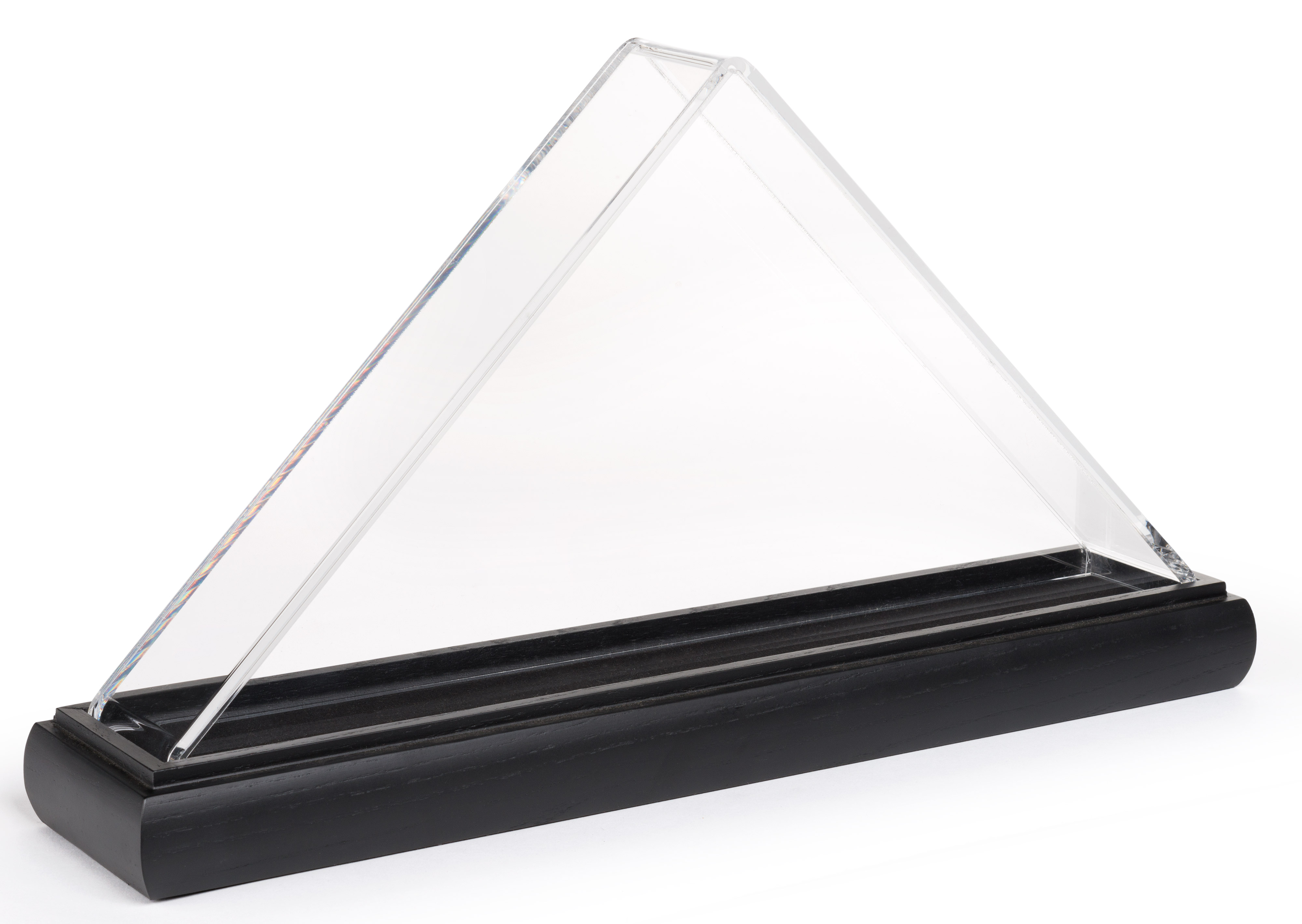 Clear Triangle Acrylic US Flag Box | Dark Solid Oak Base | Displays2Go