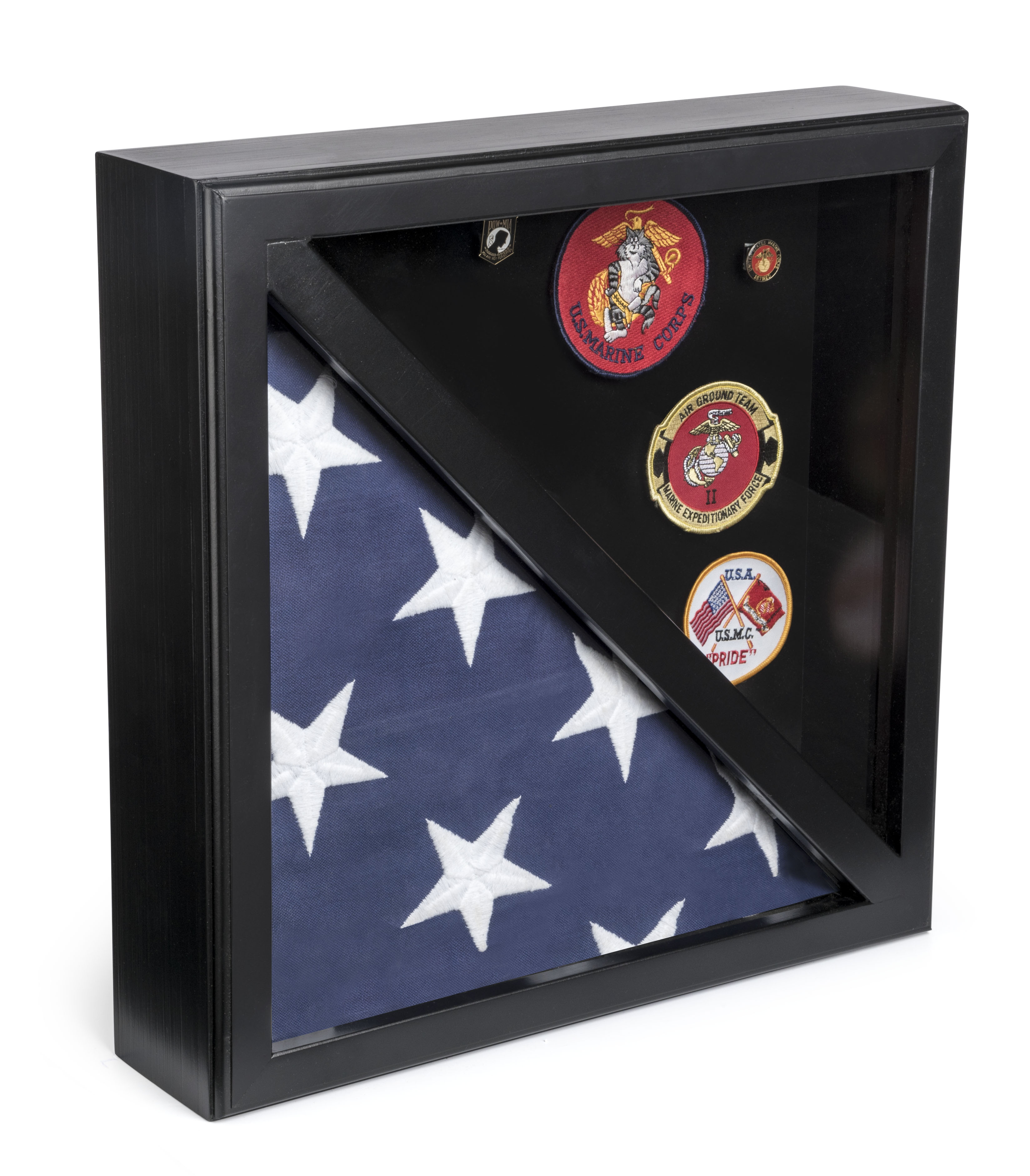 2-Flag Military Display Case | Black Finish | Displays2Go