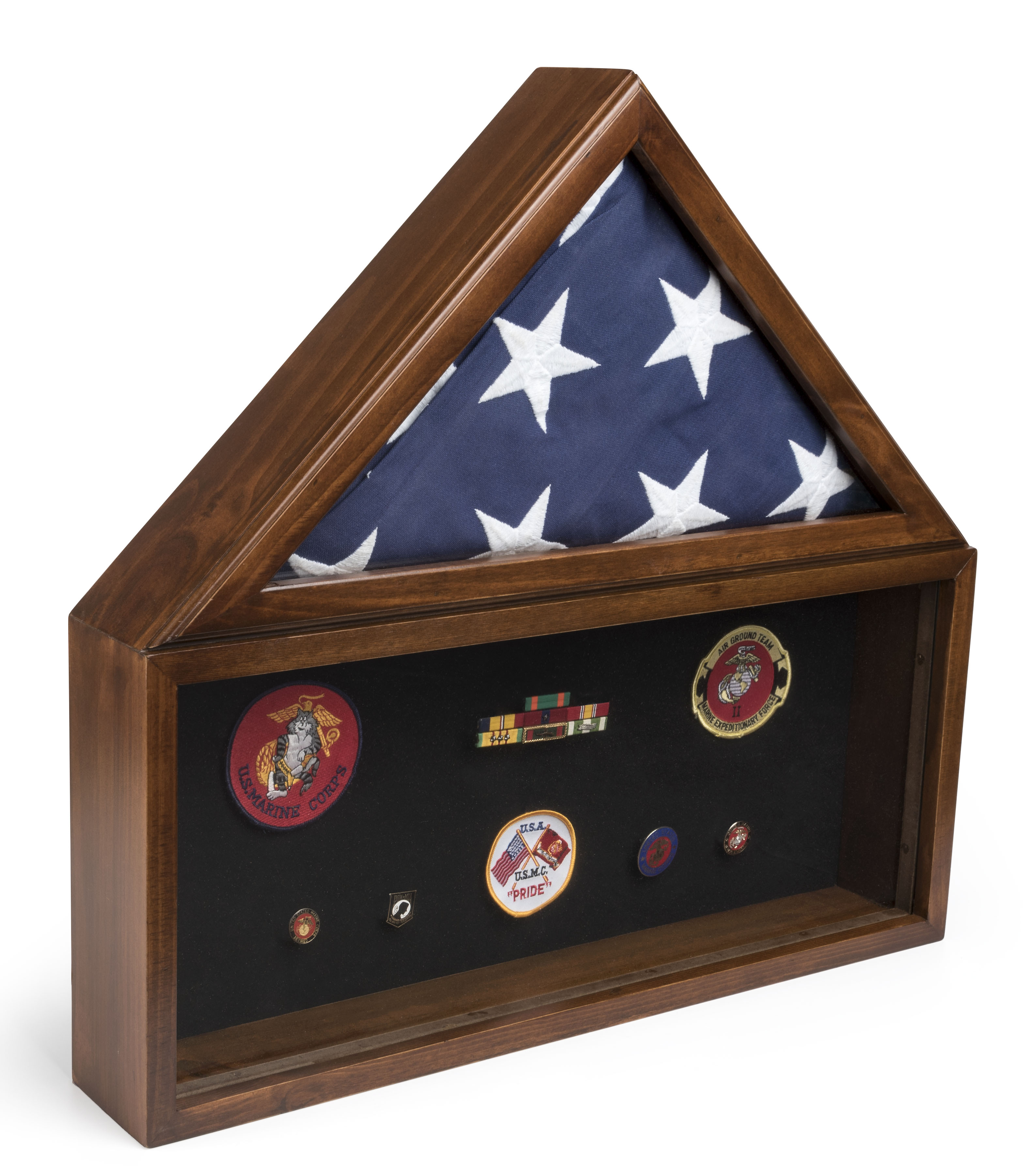 Flag and Memorabilia Commemorative Shadow Box | Cherry Finish | Displays2Go