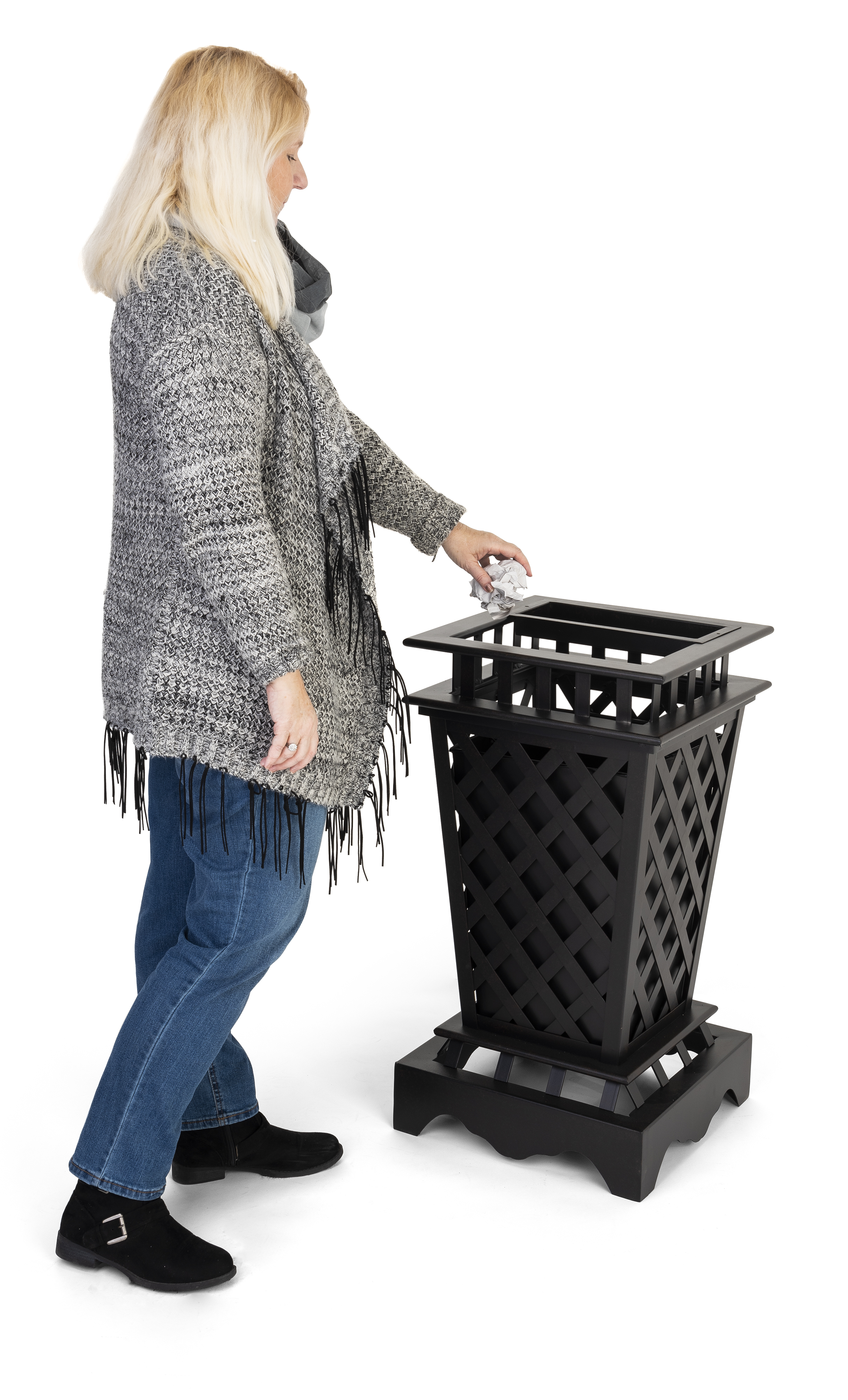Open Top Outdoor Garbage Can | Four Panel Basket Weave Design | Displays2Go