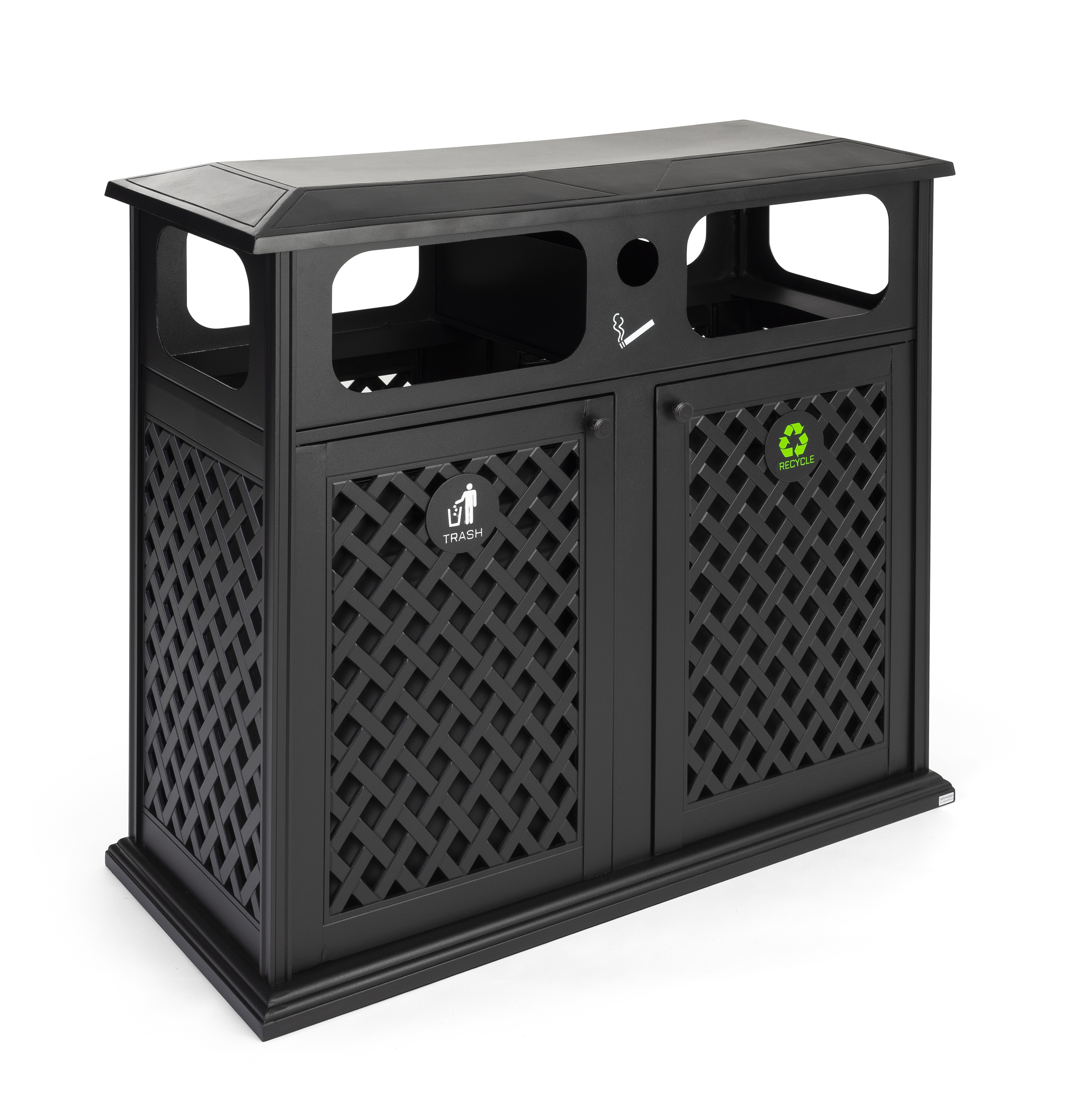 Dual Outdoor Waste Bin | Basket Weave Design | Displays2Go