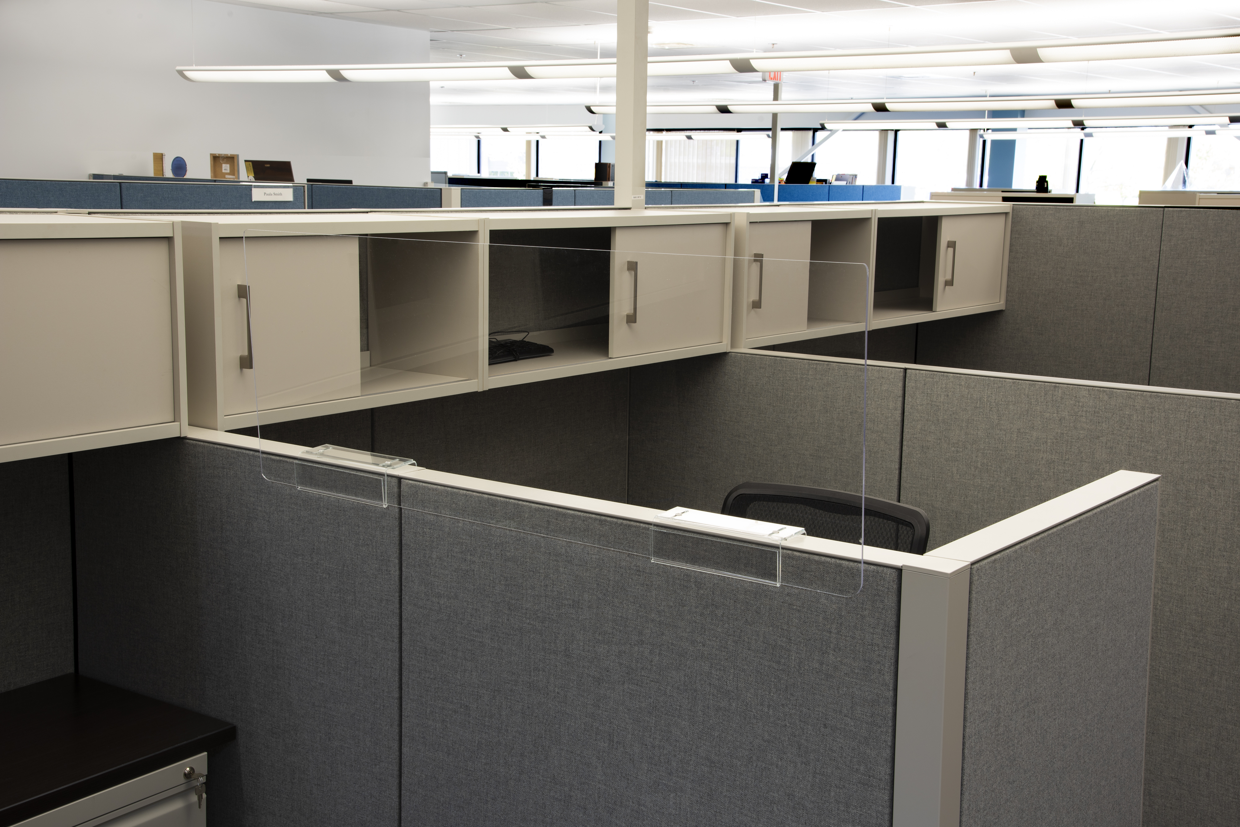 Cubicle Sneeze Guard | Clear Plexiglass Panel with Feet | Displays2Go