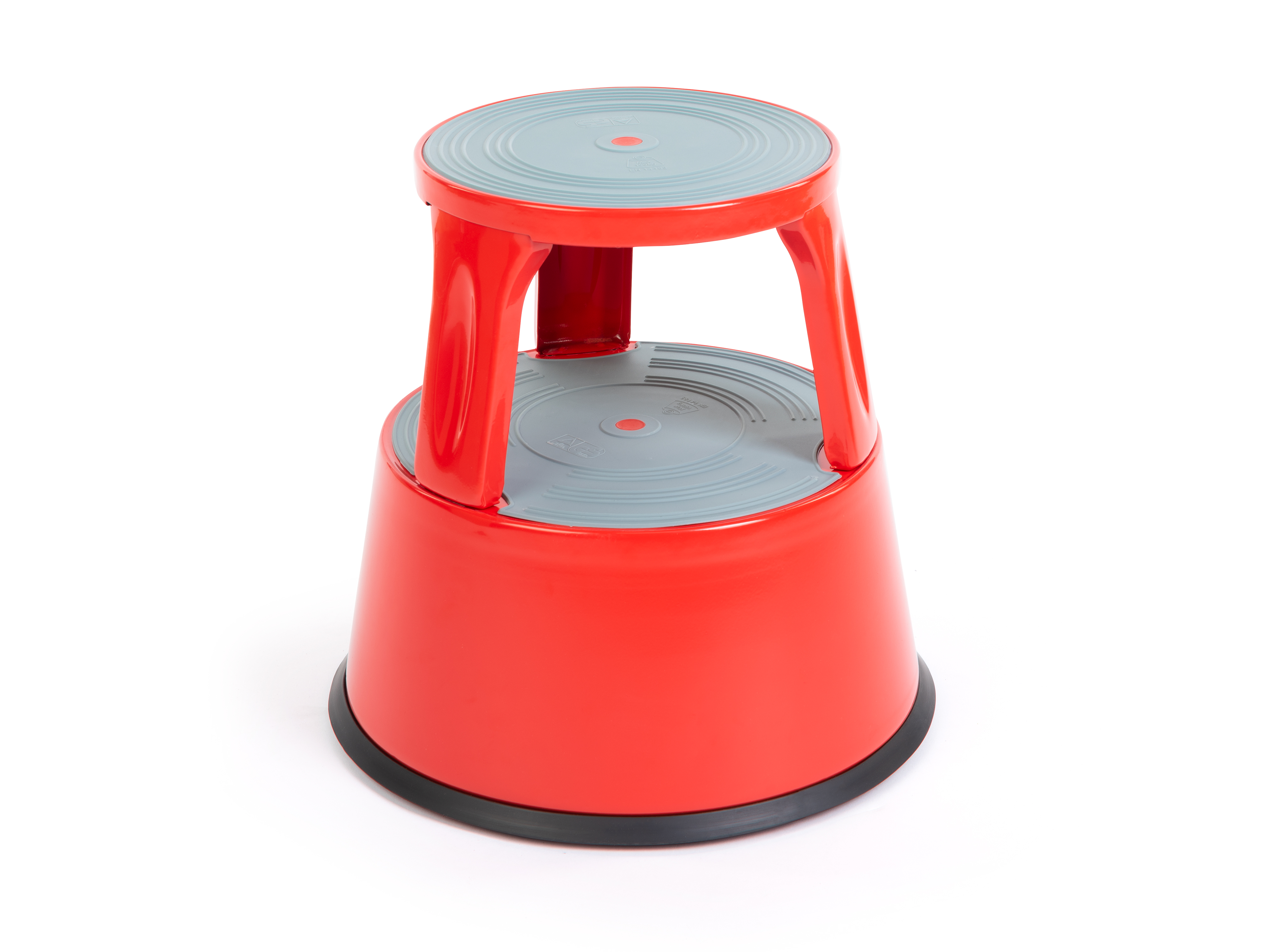 Round Rolling Step Stool | 17" Tall 2-Tier Red Steel | Displays2Go