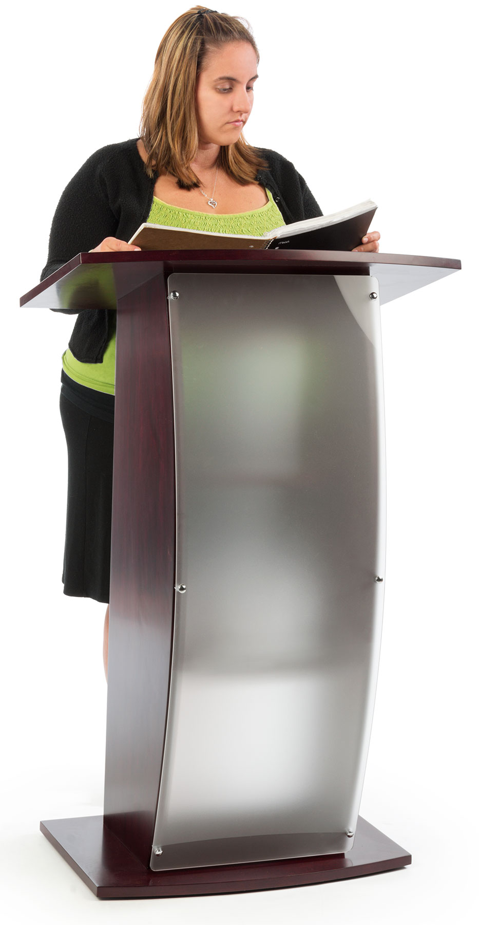 Frosted Lecture Stand | Red Mahogany with Curved Acrylic Front ...