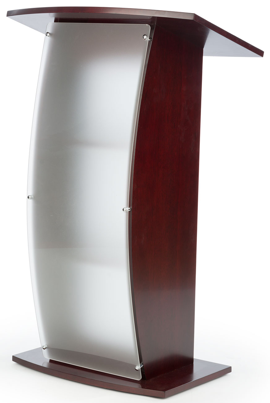 Frosted Lecture Stand | Red Mahogany with Curved Acrylic Front ...