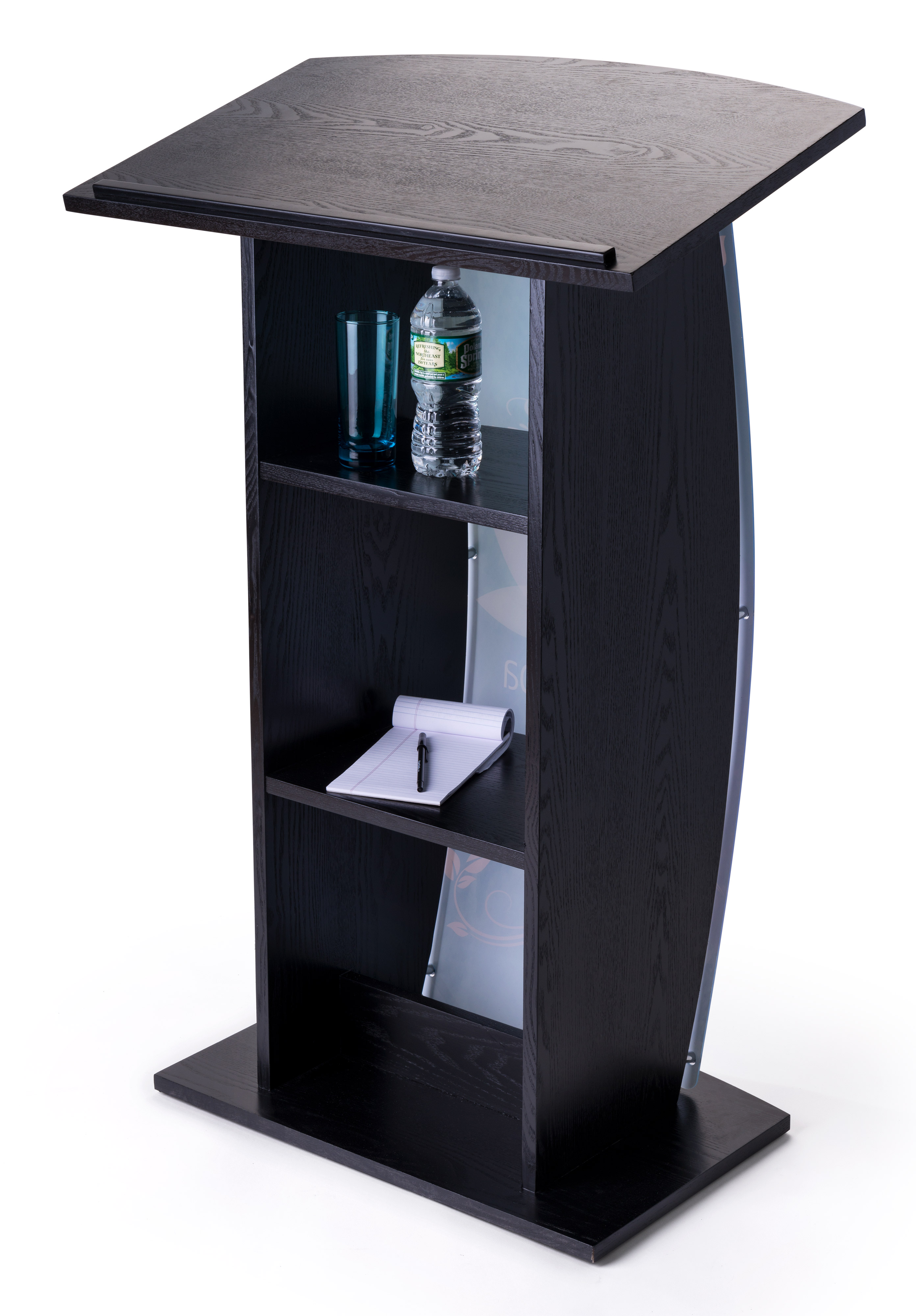 Contemporary Curved Lectern with Custom Panel | With 2 Shelves ...