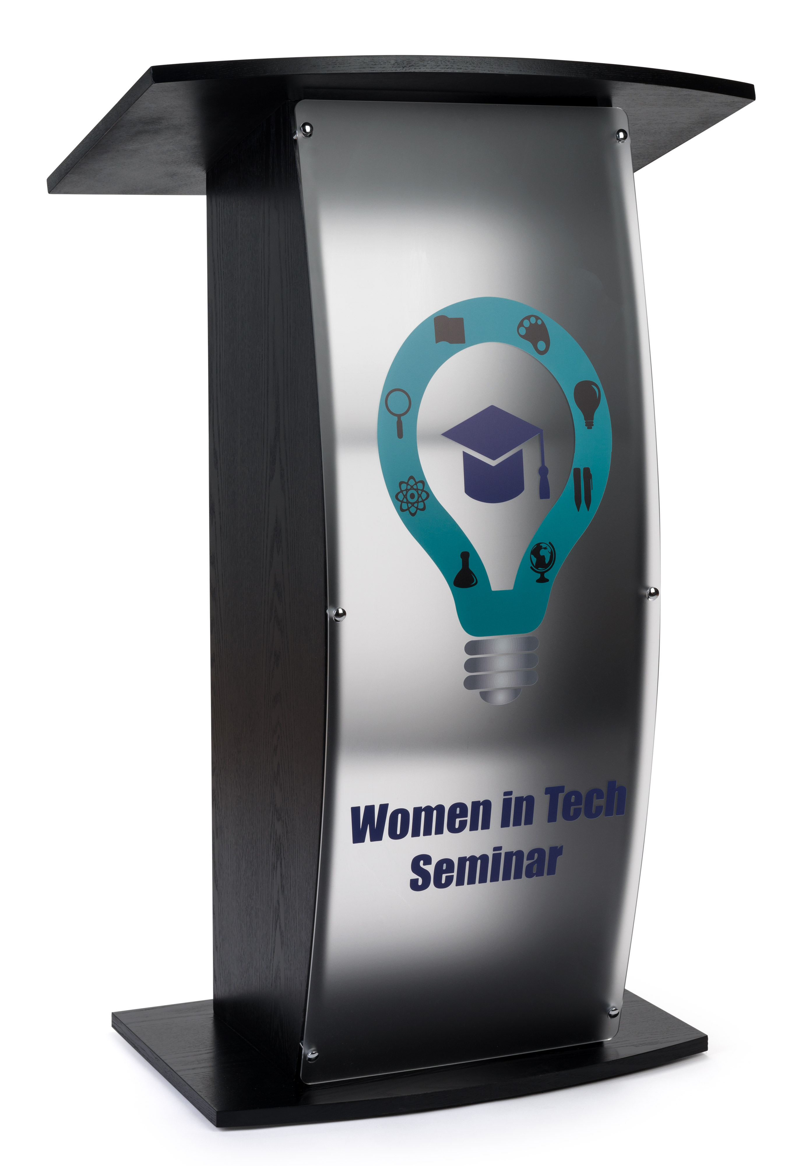 Contemporary Curved Lectern with Custom Panel | With 2 Shelves ...