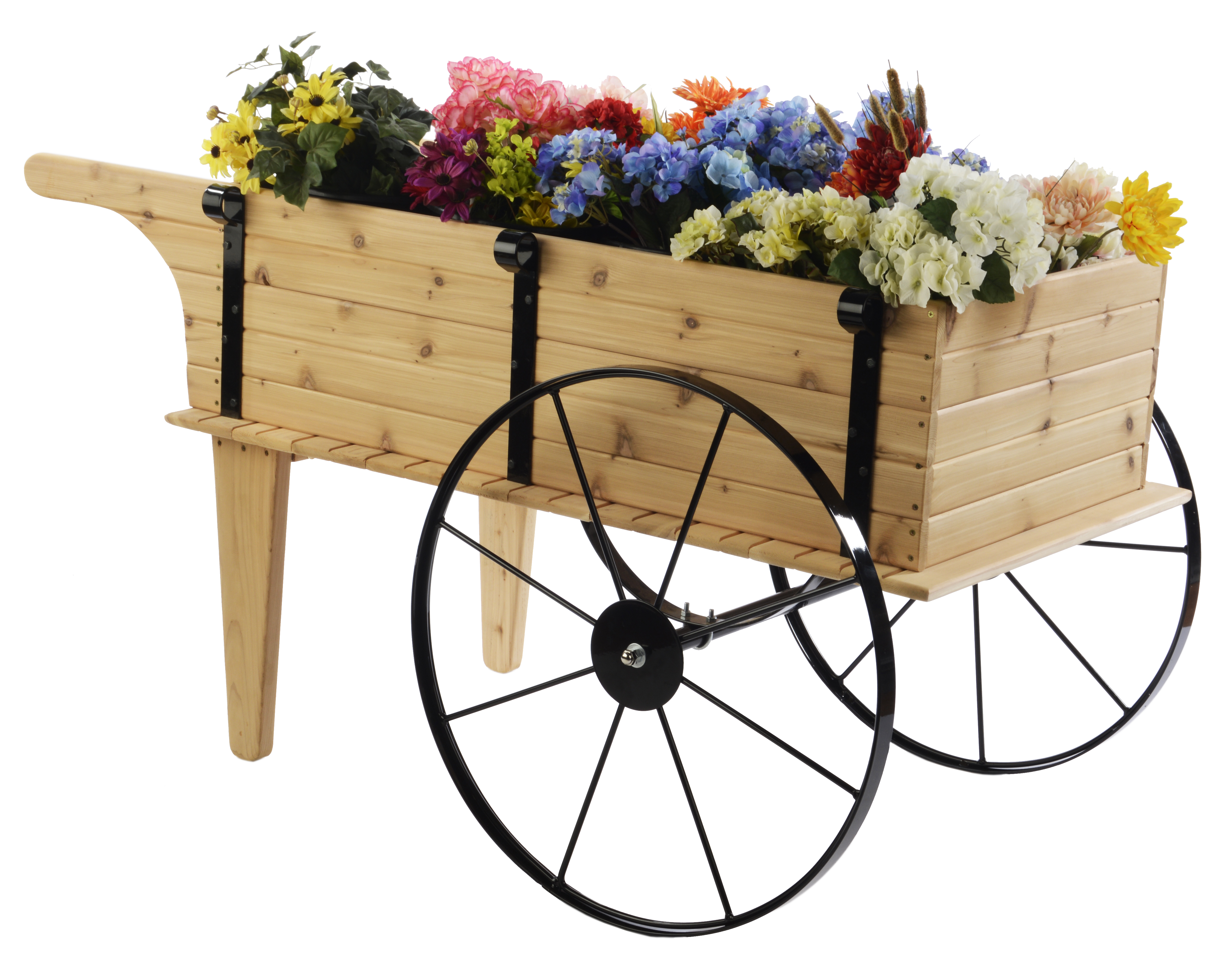 Wooden Flower Cart | Steel 30” Moveable Wheels | Displays2Go