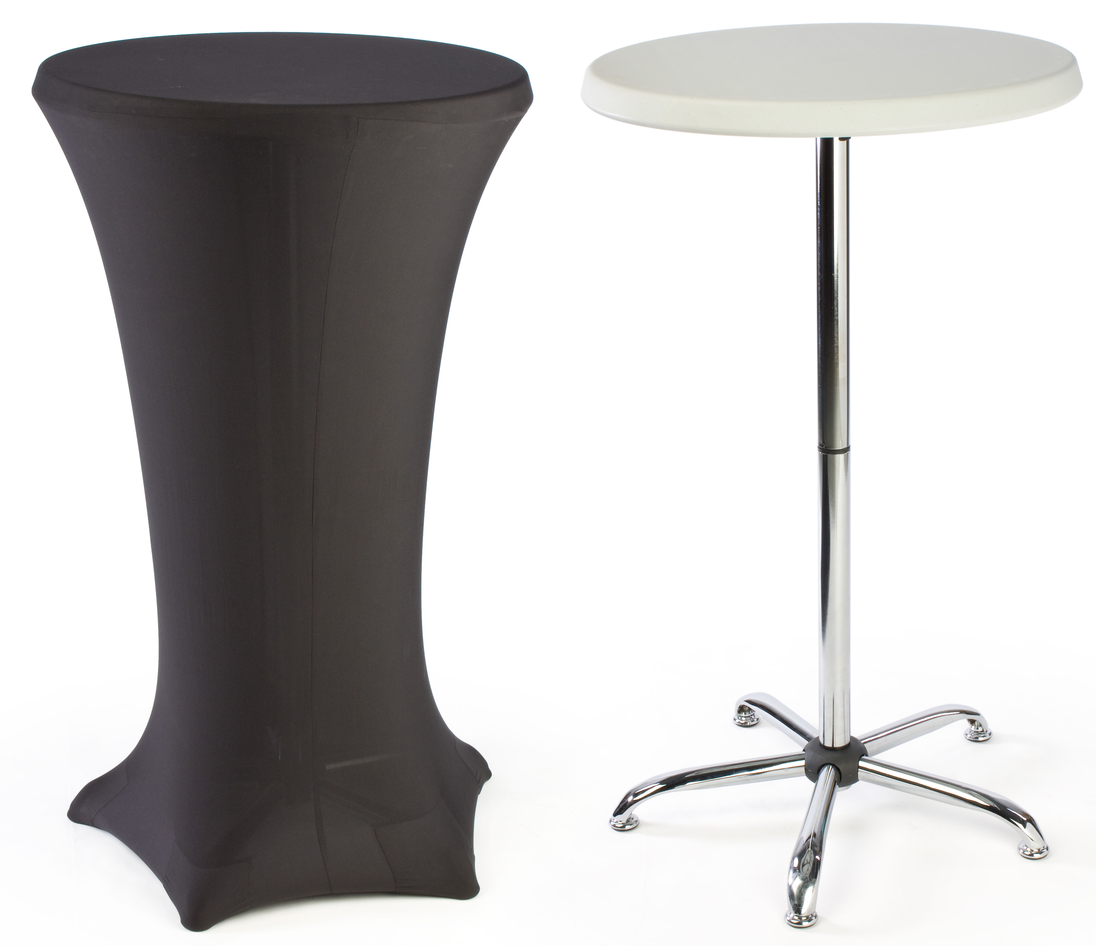 Cocktail Tables | 27" x 47" Table w/ Fitted Black Spandex Covers ...
