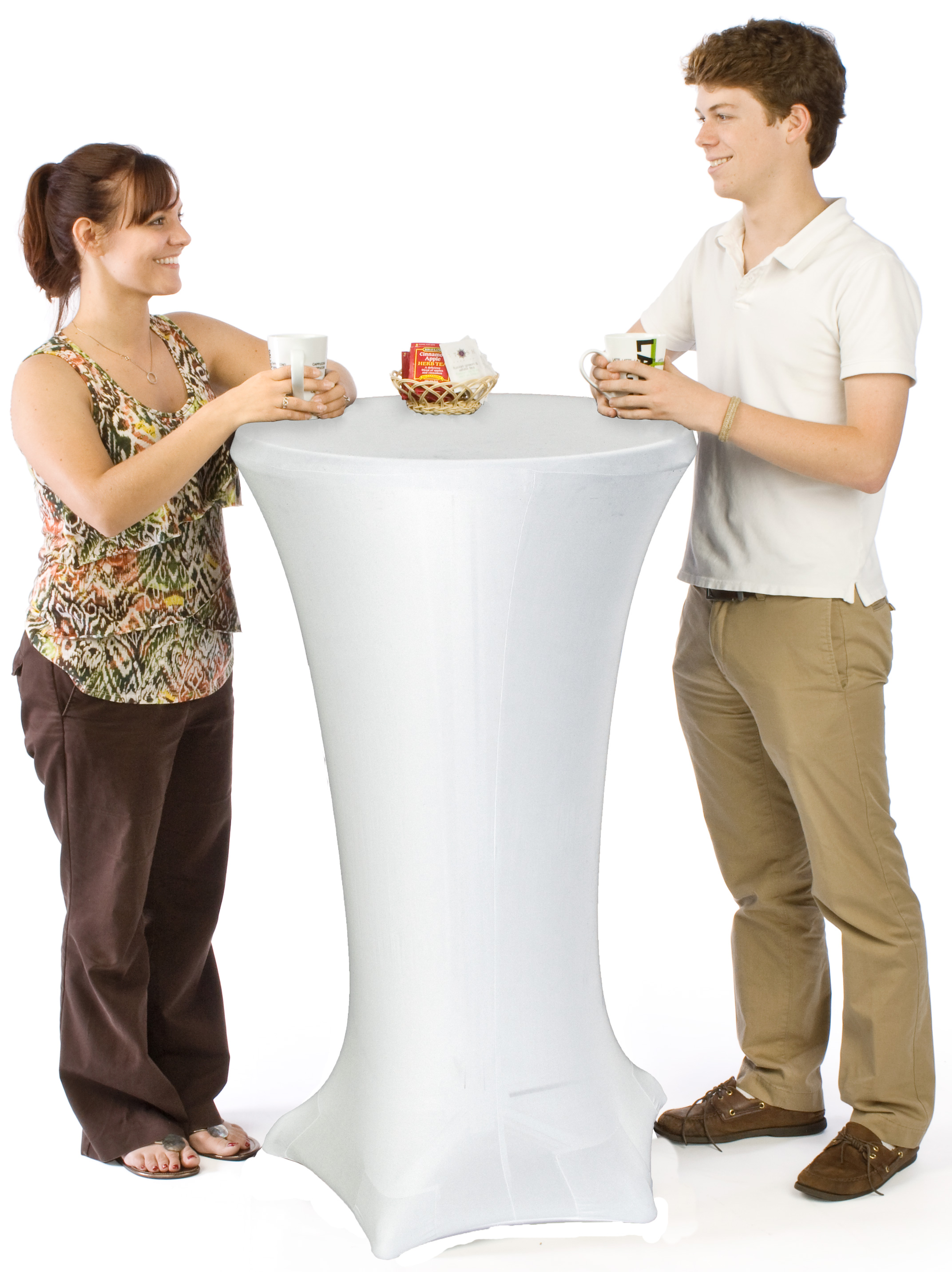 Cocktail Table | 27 x 47 Table w/ White Fitted Stretch Tablecloth ...