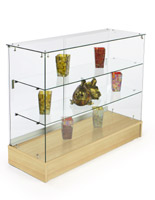 Maple Finish Retail Counters | Tempered Glass Store Shelving
