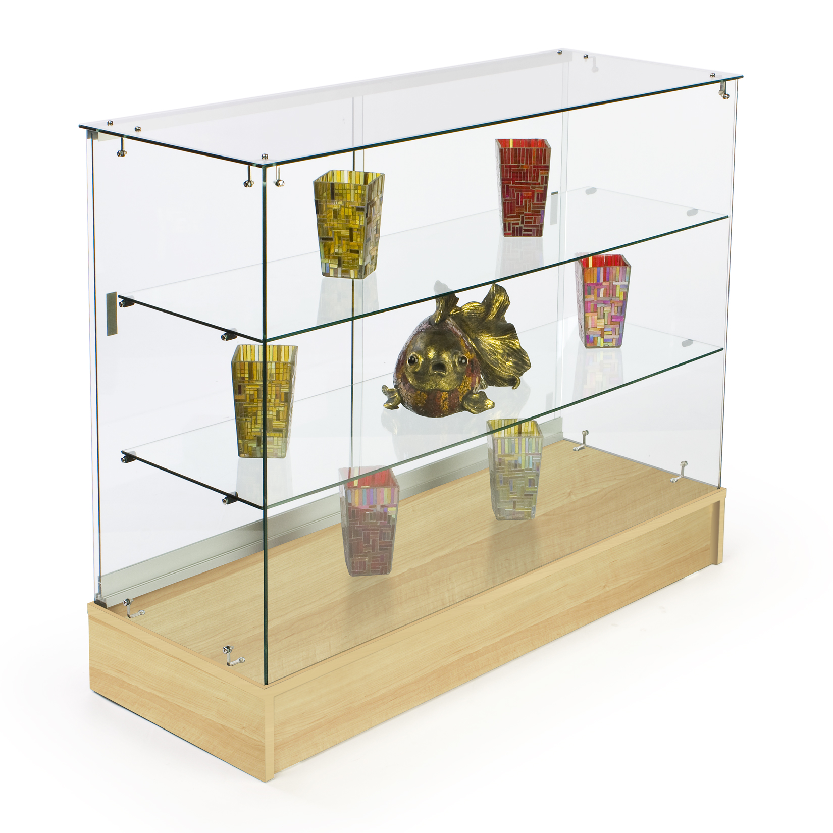 Maple Finished Glass Counter - 4' Frameless Design | Displays2go