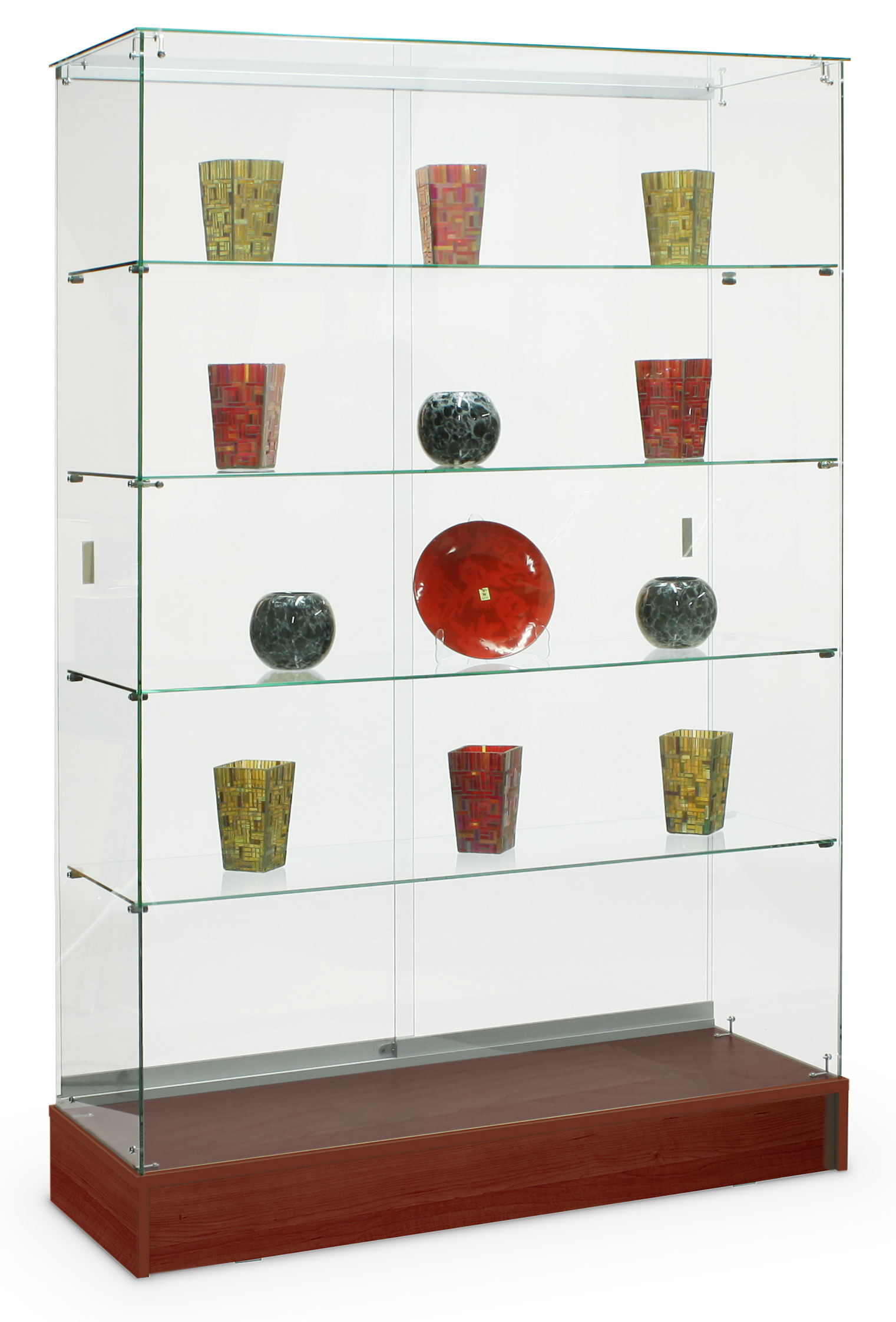 Full Vision Glass Displays | Cherry Laminate Display Case | Displays2Go