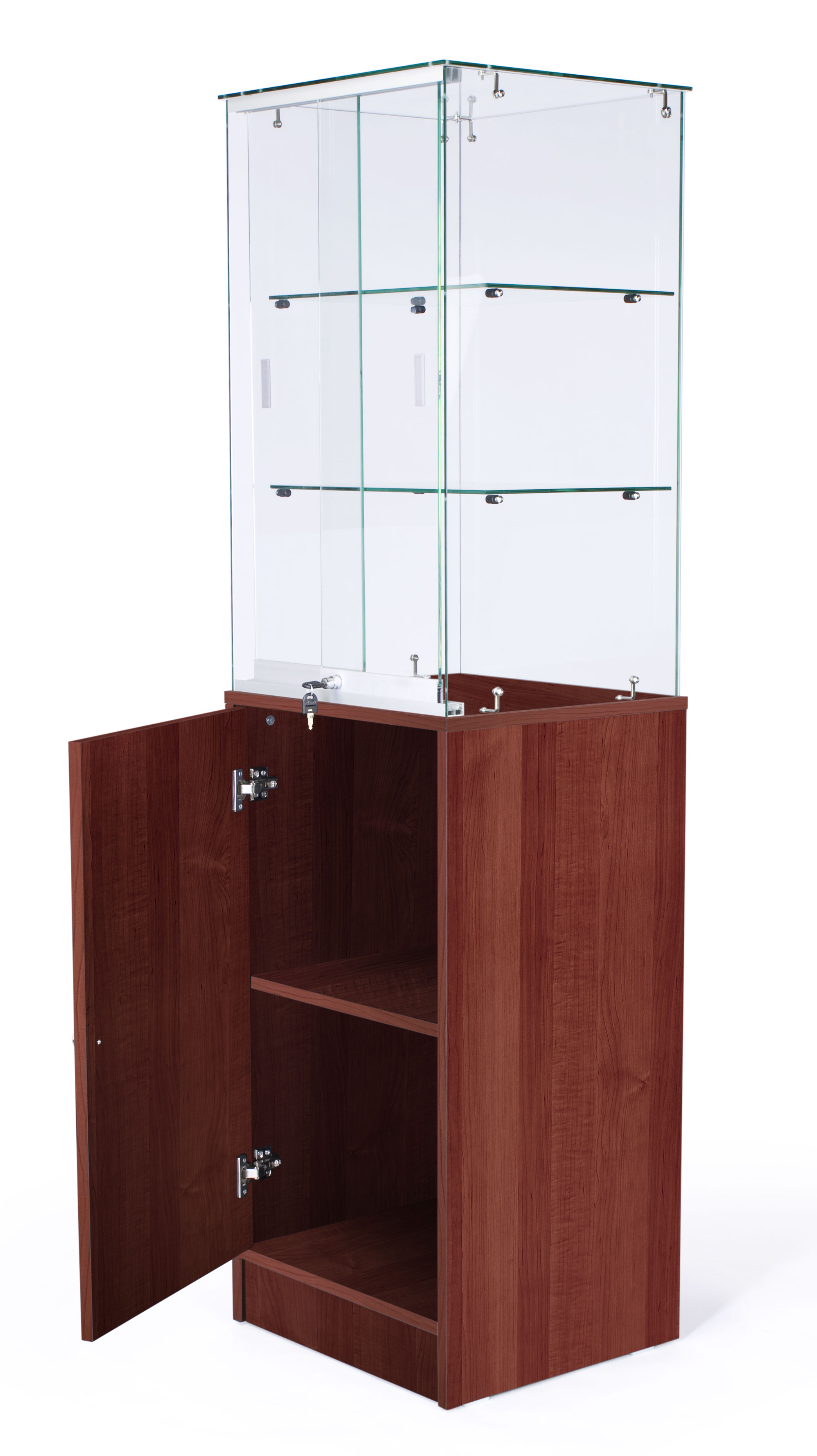 Locking Display Tower | Cherry Laminate Finished Base | Displays2Go