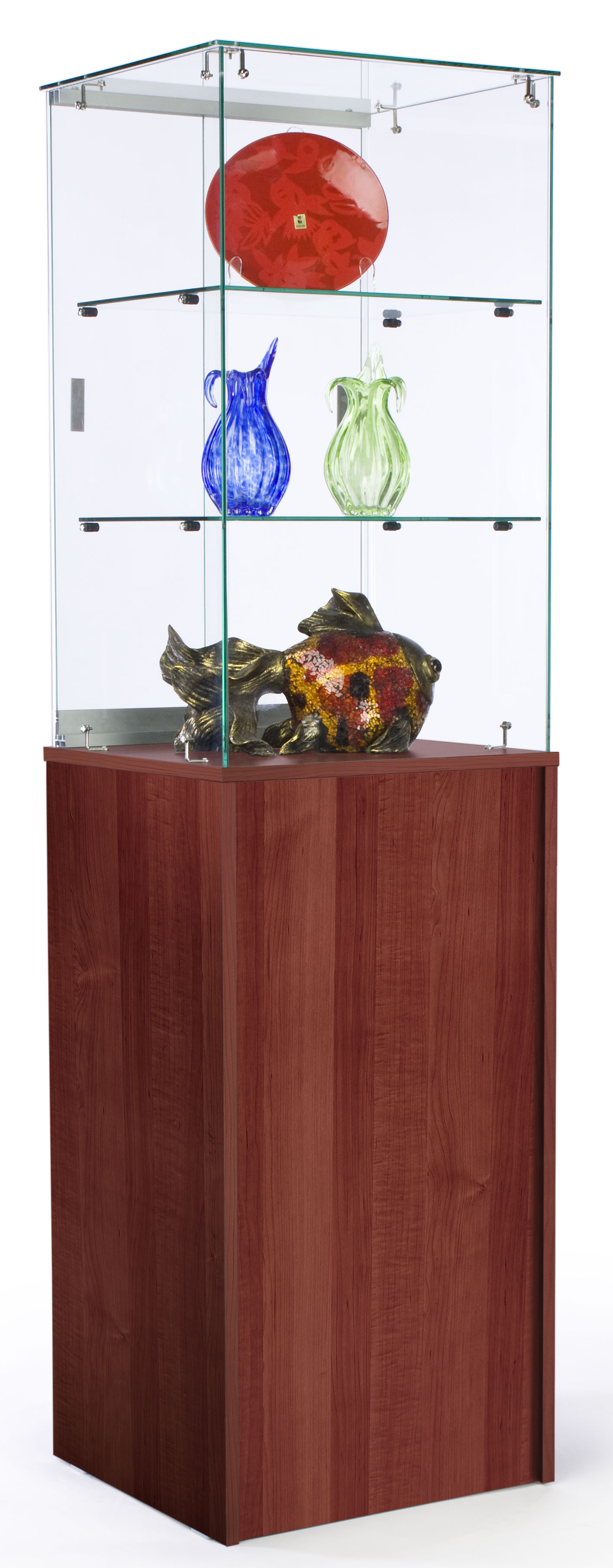 Locking Display Tower | Cherry Laminate Finished Base | Displays2Go