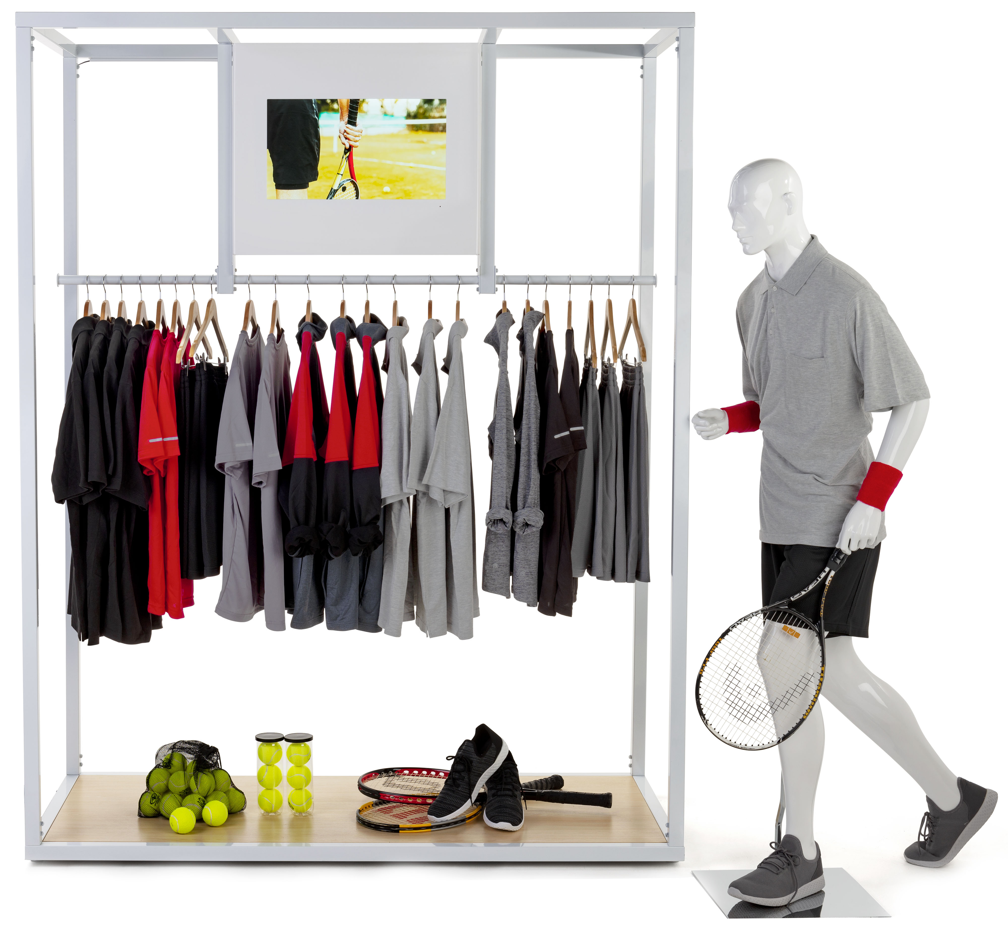 Clothing Rack with Video Screen | 21.5” LCD Display | Displays2Go