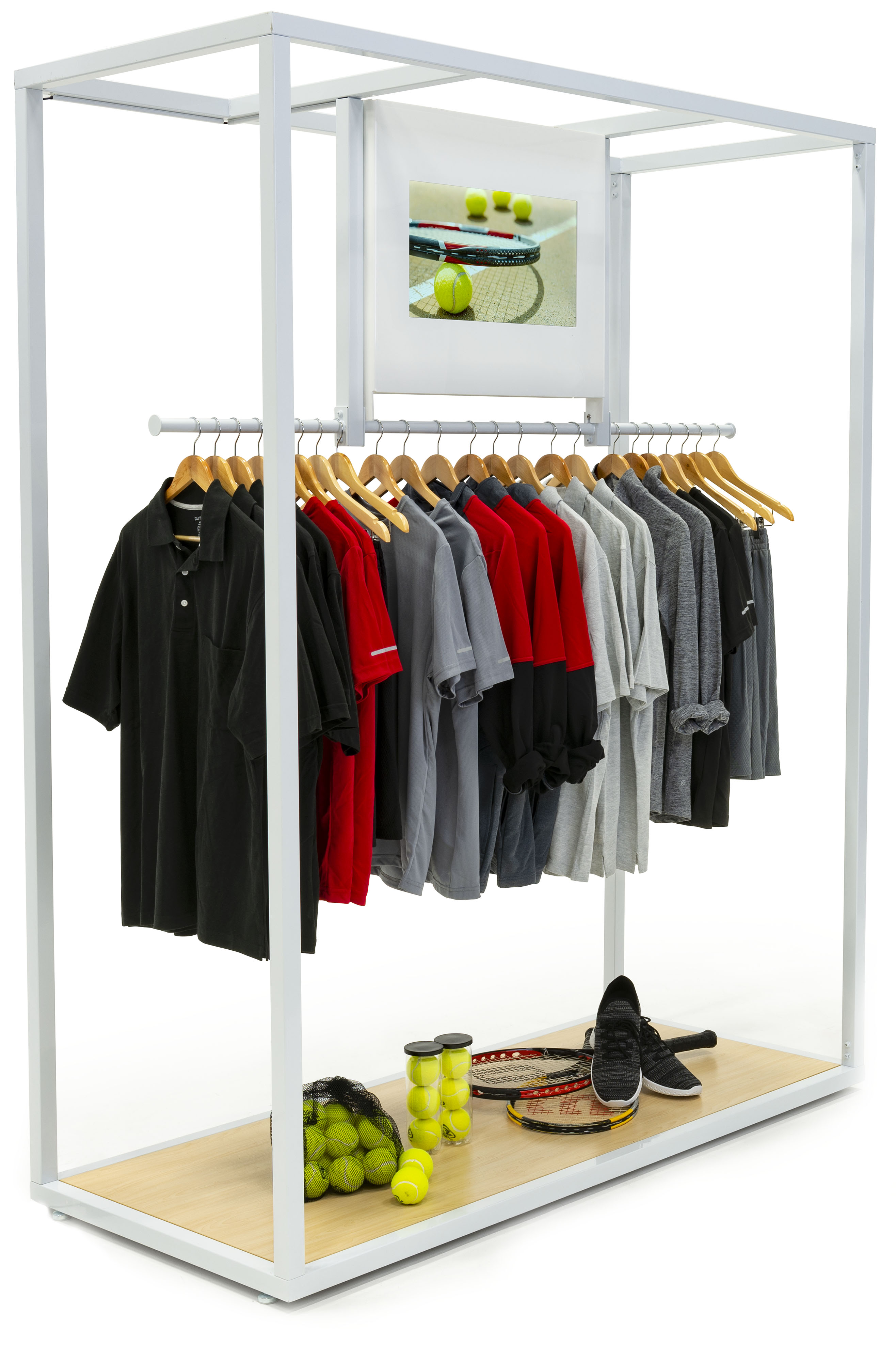 Clothing Rack with Video Screen | 21.5” LCD Display | Displays2Go