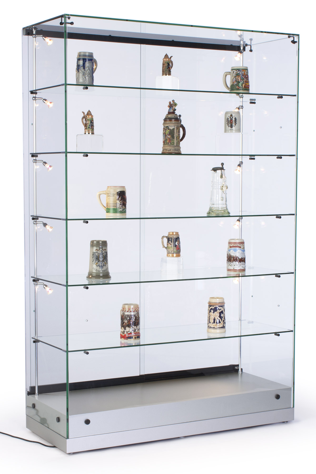 Display Cases | Vertical Lighting & Adjustable Shelf Display - Silver ...