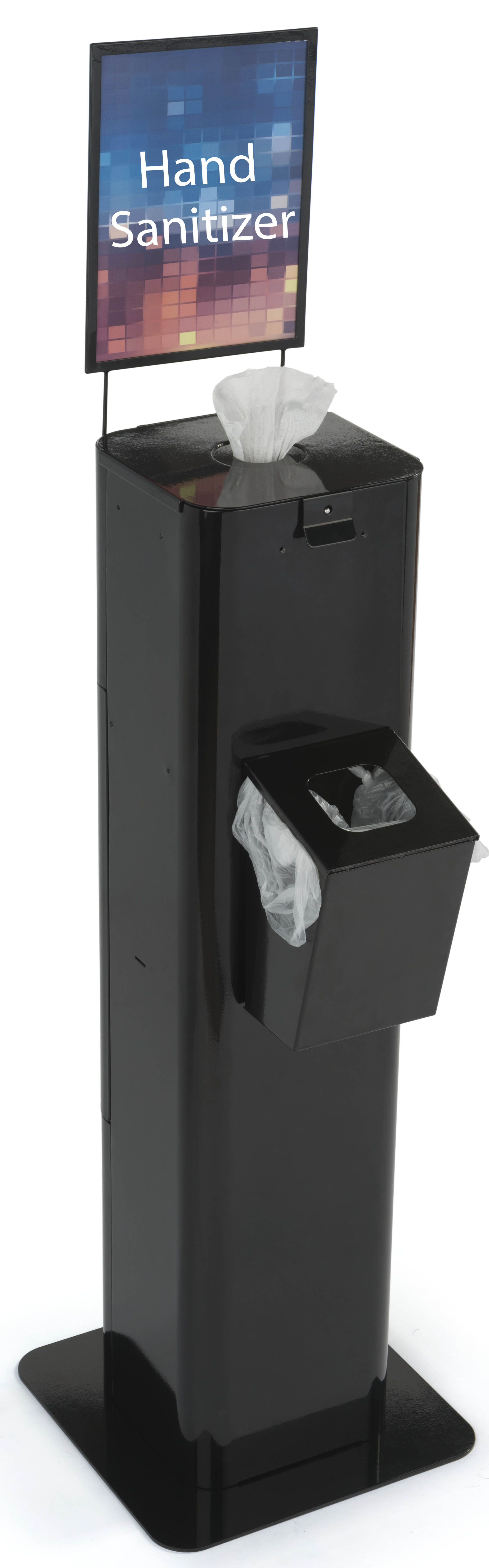 Hand Sanitizer Wipes Dispenser | Attached Trash Bin | Displays2Go