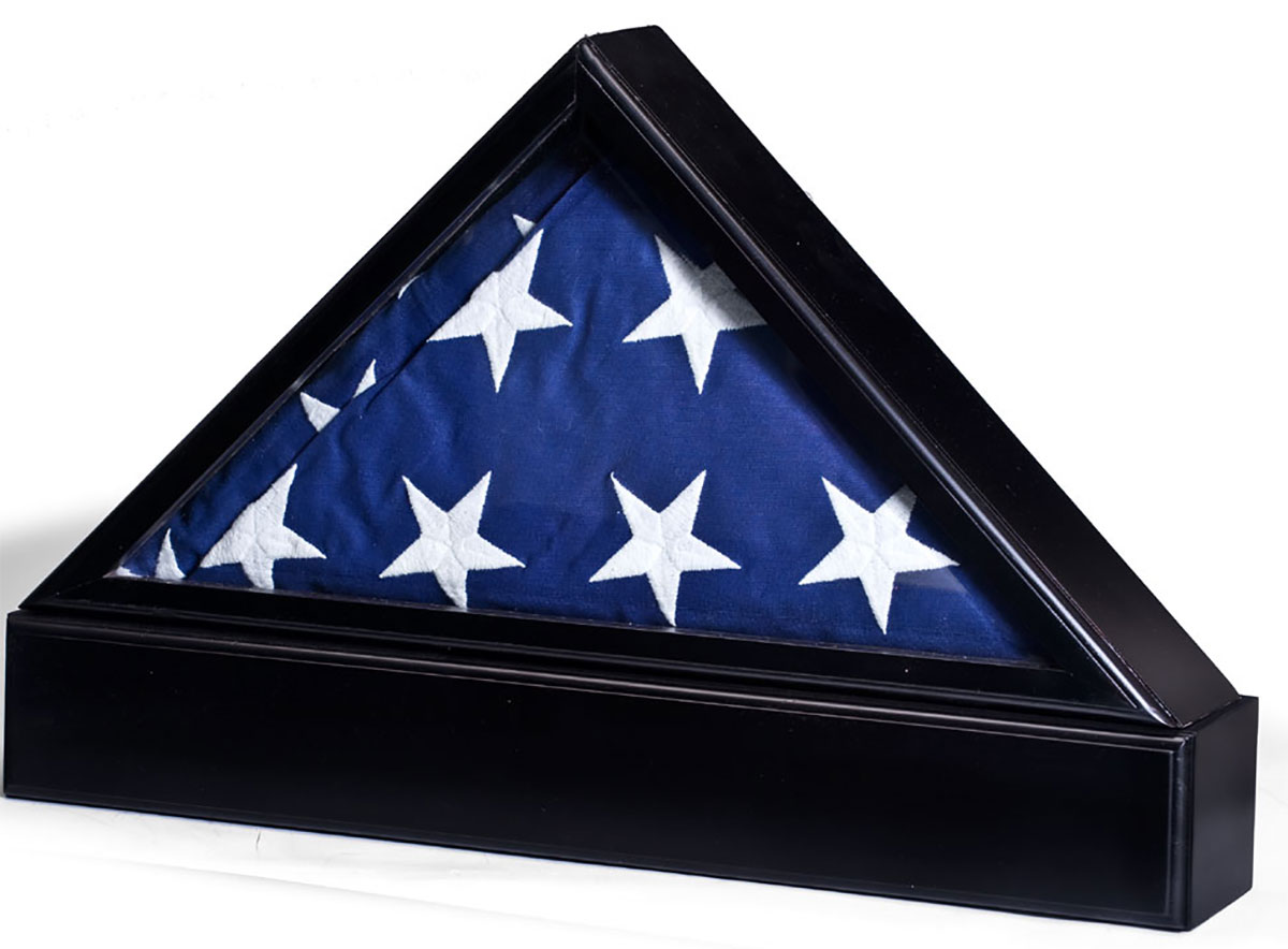 Flag Display Box | Black Wood Finish w/ Pedestal Stand | Displays2Go